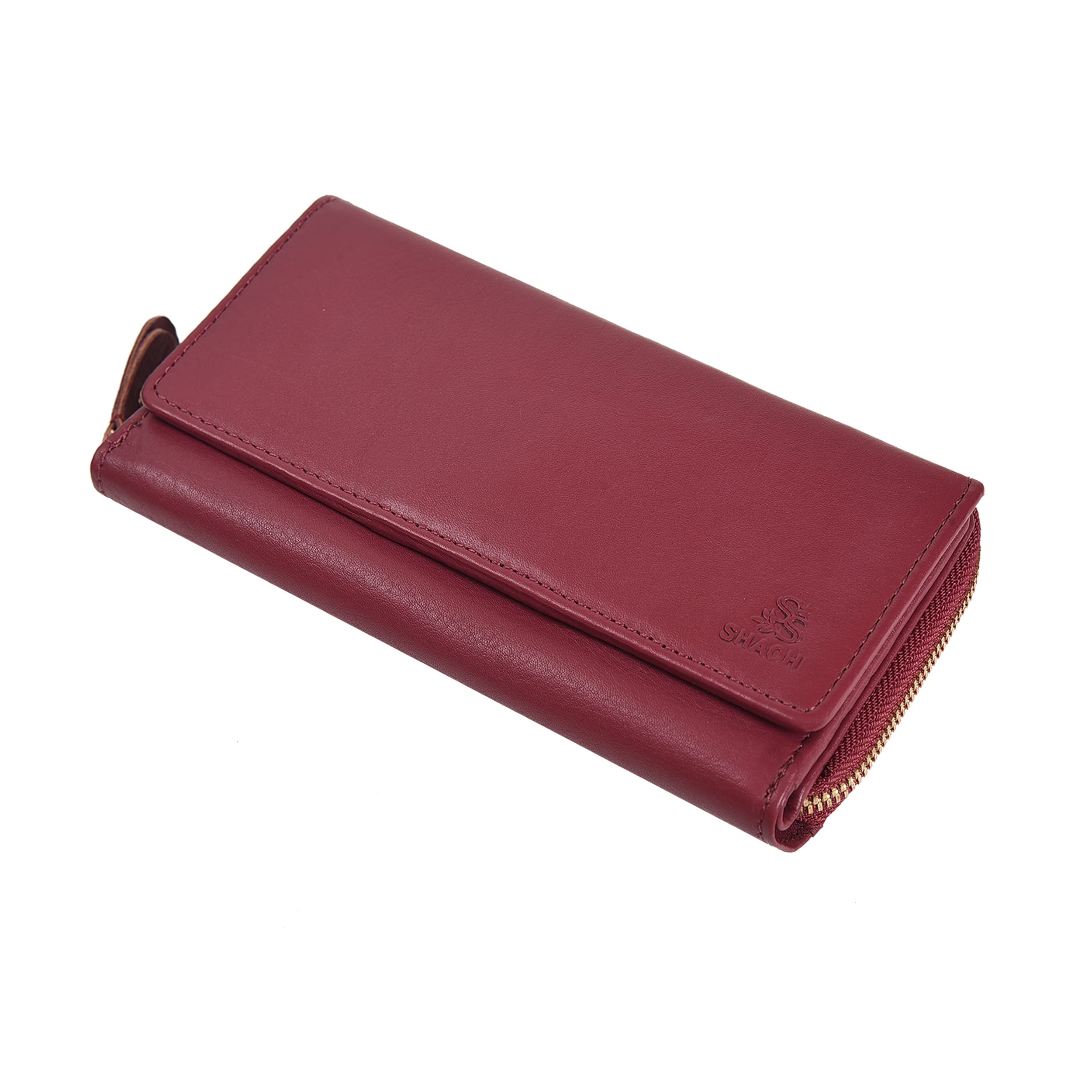 Womens Leather Wallet Rfid Blocking Zip Around Clutch 2 ID Window With 32 Slots | Real Smooth Genuine Leather Wallet | Multiple Card Holder | Compact Premium Best Handmade Gift | Burgundy