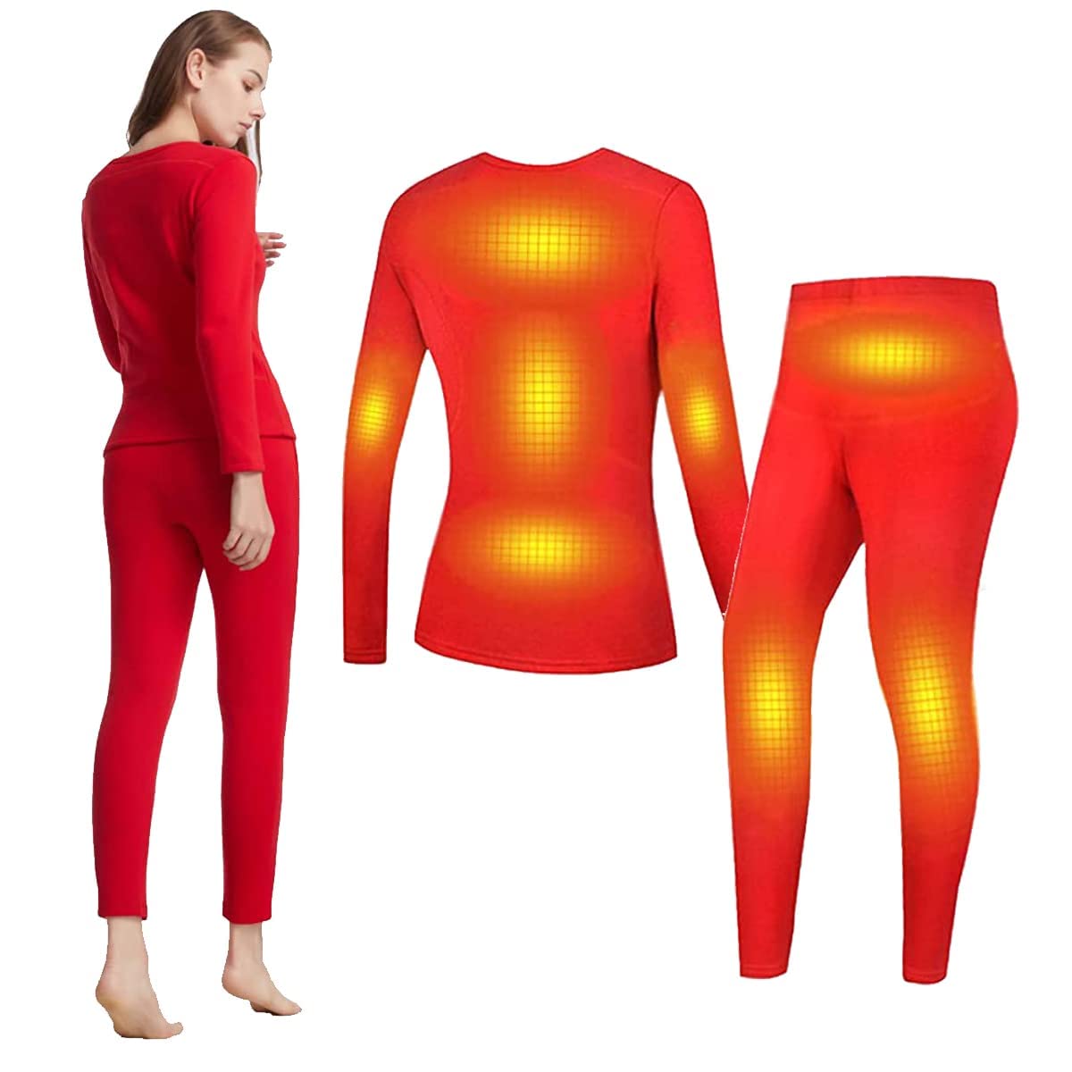 TRUNYAQI Women's Thermal Underwear Set, USB Electric Thermal Heated Long Johns Set with Fleece Lined Winter Snow Leggings for Women (black,Medium)