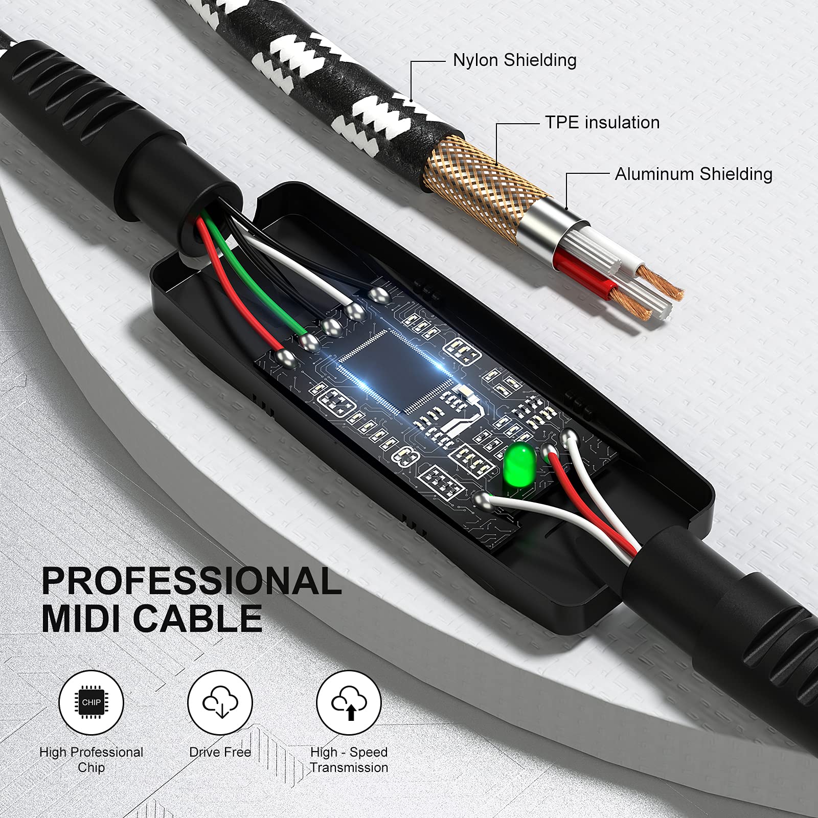 NUOSIYA USB to MIDI Cable 6.5Ft, USB MIDI Interface Adapter,MIDI to USB Cable Converter for Music Keyboard Piano to PC Mac Laptop Windows Android