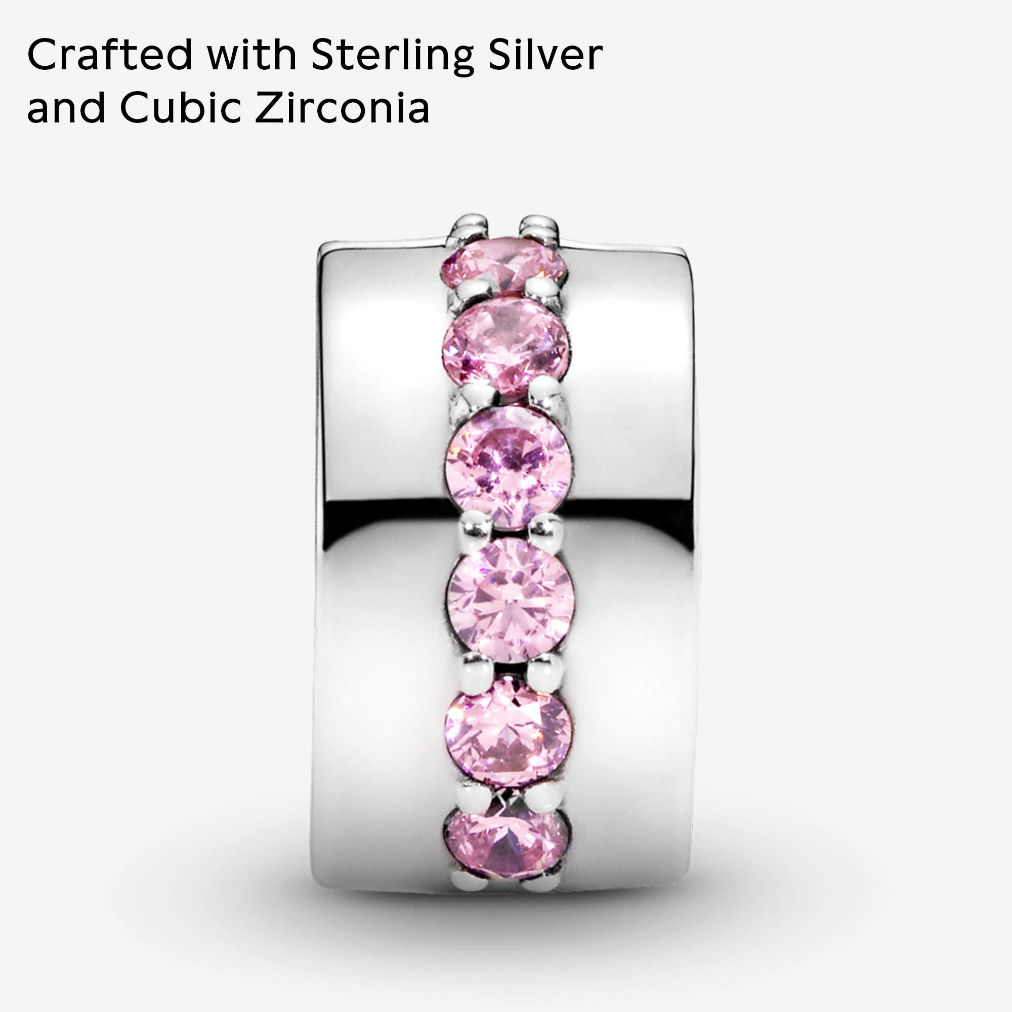 Pandora Jewelry Pink Sparkling Row Clip Cubic Zirconia Charm in Sterling Silver