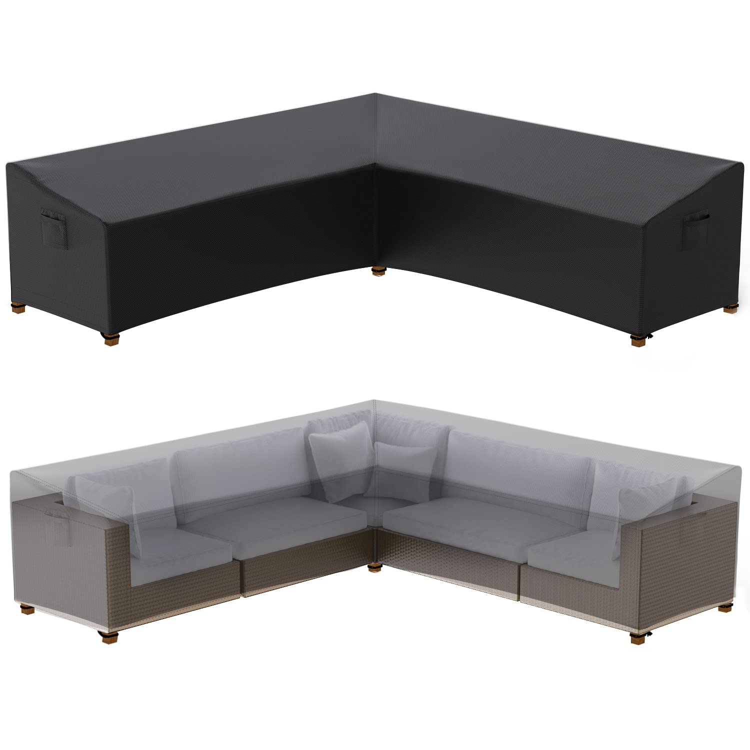 Mrrihand Patio L-Shaped Sectional Sofa Cover, Waterproof Outdoor Sectional Cover,Heavy Duty Garden Furniture Cover with Air Vent 100W*100D*31H/33.5