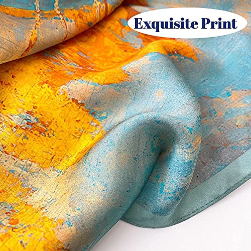 PoeticEHome 100% Real Mulberry Silk Women Small Square Neck Scarfs 21" Lightweight Neckerchief Printed Headscarf Gift Packed (U1 - Painting)