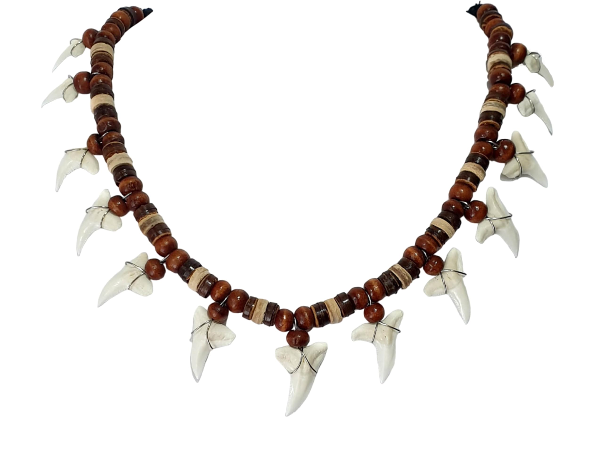 Swimmi 13! Genuine Shark Teeth Necklace for Men, Mako Shark Tooth Necklace, Handmade Wooden Beads Cords Shark Tooth Necklace for Women Jewelry AA086