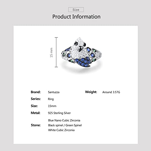 Santuzza 925 Sterling Silver Parrot Ring Blue Nano Cubic Zirconia White CZ Black Spinel Bird Rings (6)