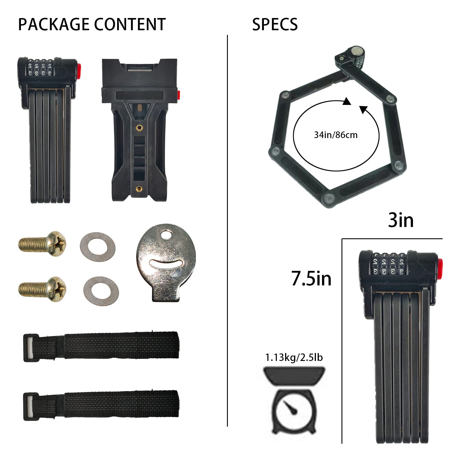 VOSNYA 32in Folding Bike Coded Lock - 8mm Thickness Heavy Duty and Sturdy Stainless Steel with ABS Cover