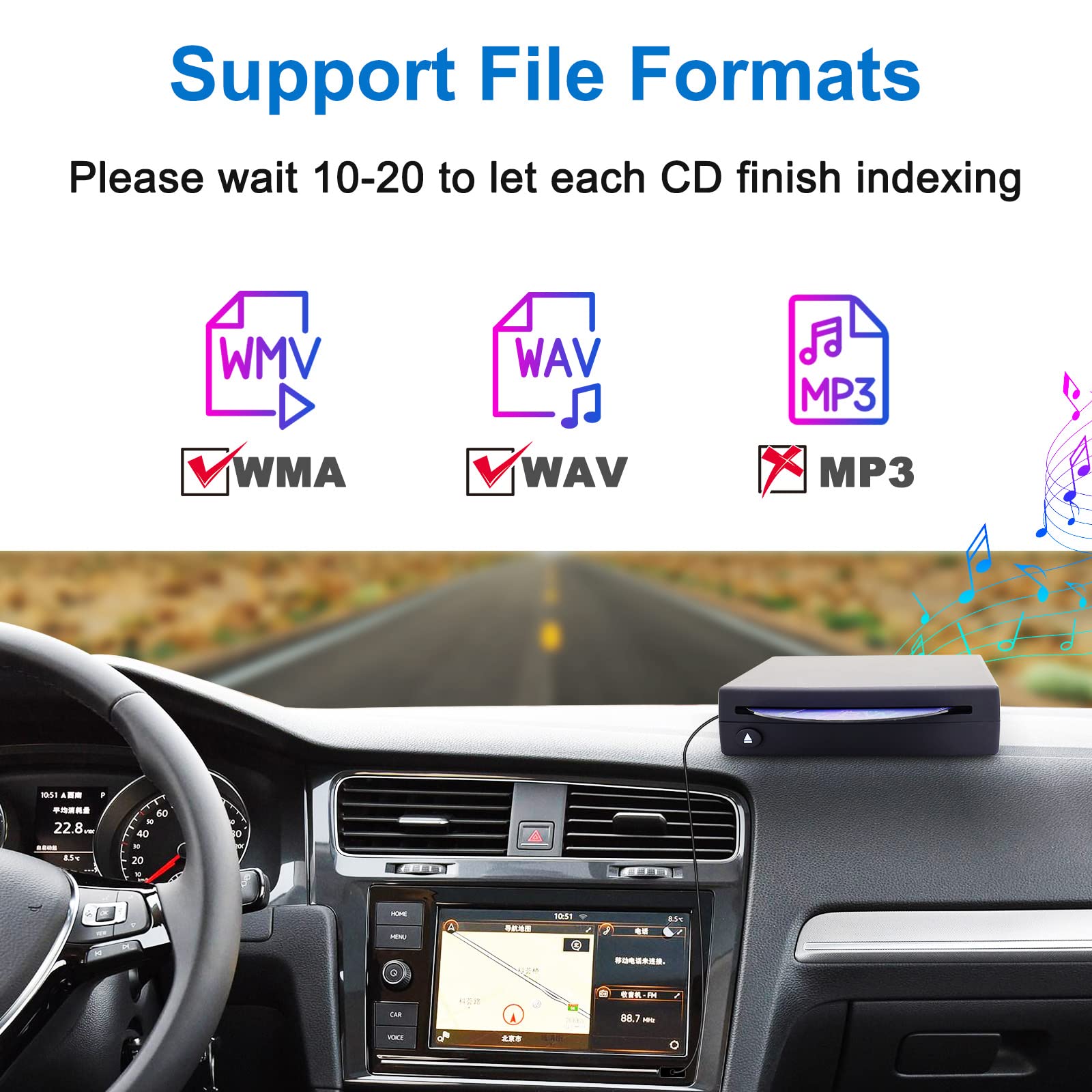 Vehicle External USB Car CD Player, Add on Portable CD Player for Car Only Fit Android Car Stereo/Radio with USB Port Plug and Play(Android Version 6.0 and above)