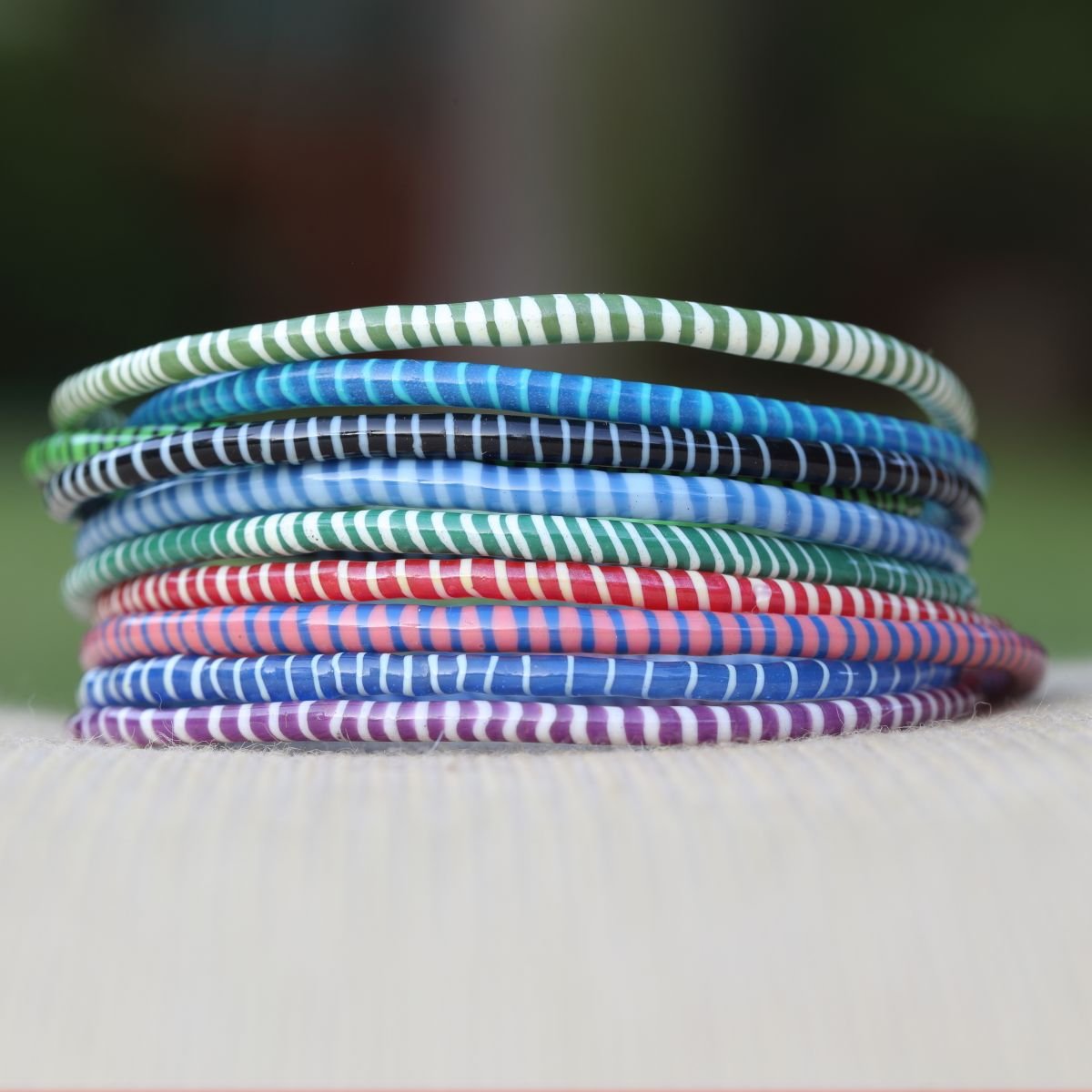 NewCharms 10 Teal and White Recycled Flip Flop Bracelets Hand Made in Africa