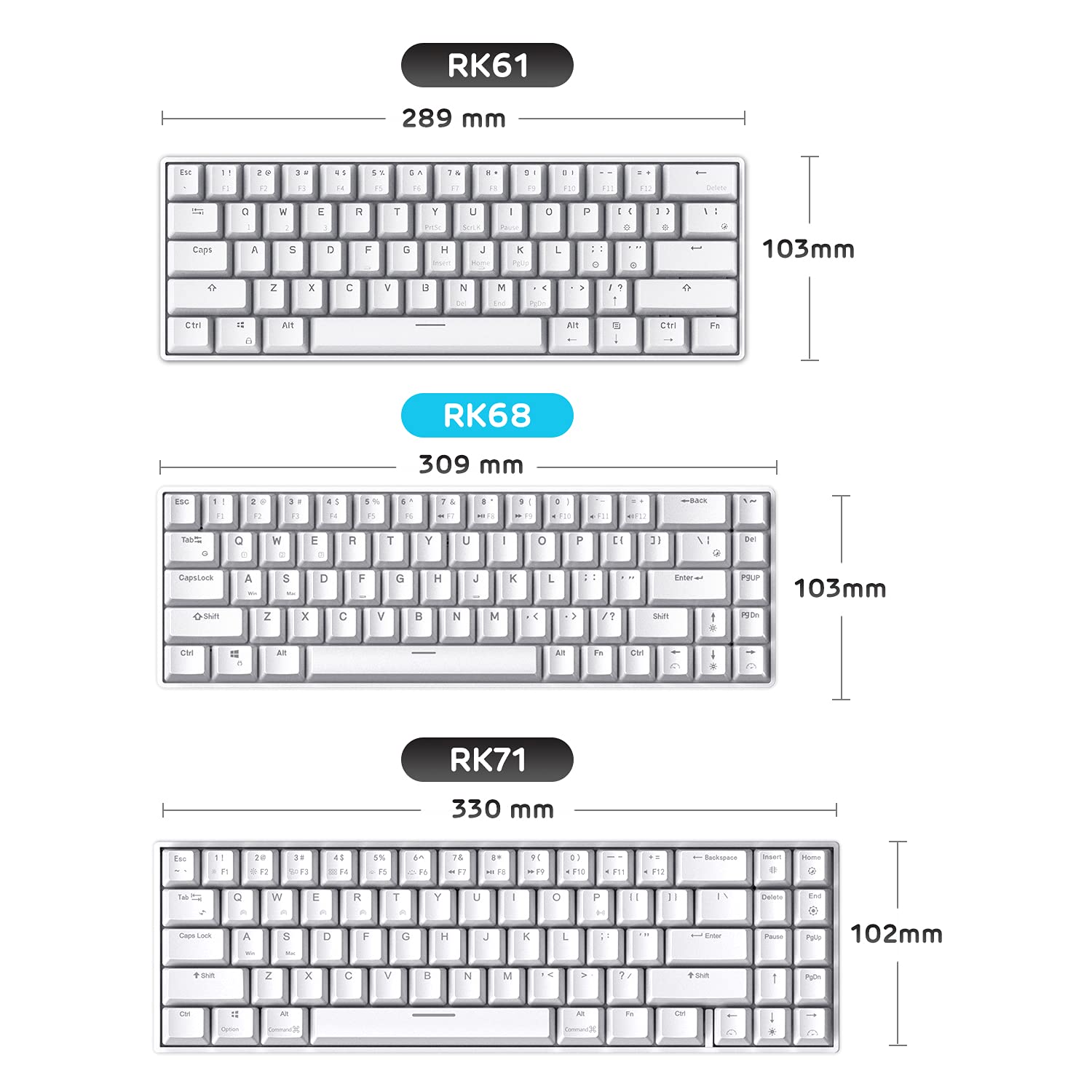 RK ROYAL KLUDGE RK68 Wireless Hot Swappable 65% Mechanical Keyboard, 68 Keys Compact BT5.0 Gaming Keyboard with Stand-Alone Arrow/Control Keys, Tactile Brown Switch