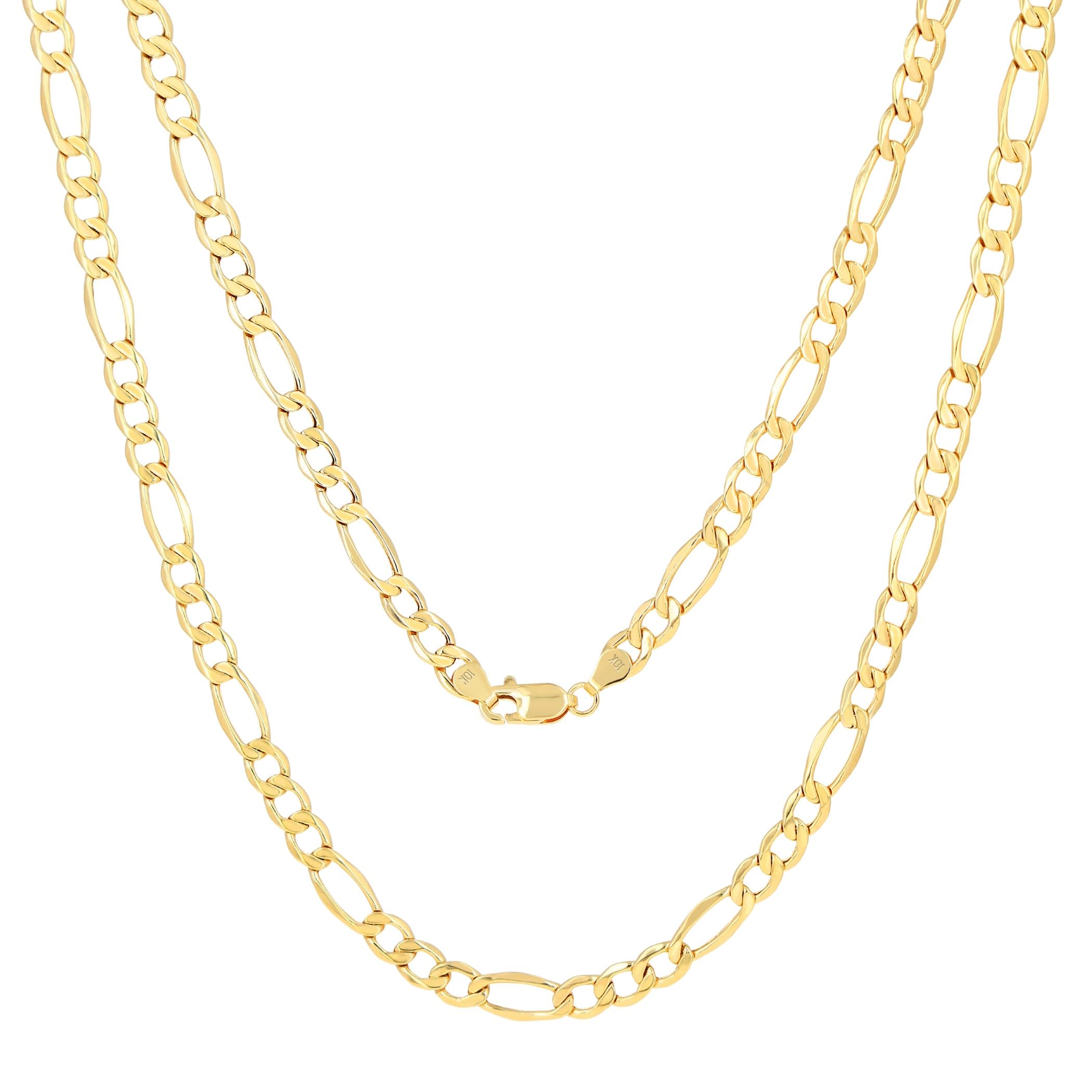 Nuragold 10k Yellow Gold 5.5mm Figaro Chain Link Pendant Necklace, Mens Womens Jewelry 16" 18" 20" 22" 24" 26" 28" 30"