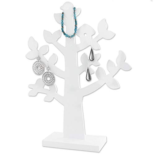 Novica Decorative Wood Leaf and Tree Stands, White 'Bird Habitat in White'