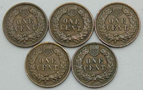 Vintage Indian Head Penny Collection - Starter Kit - Set of 5 U.S. Coins - Old Pennies - All Over 100+ Years Old - All Full Readable Dates