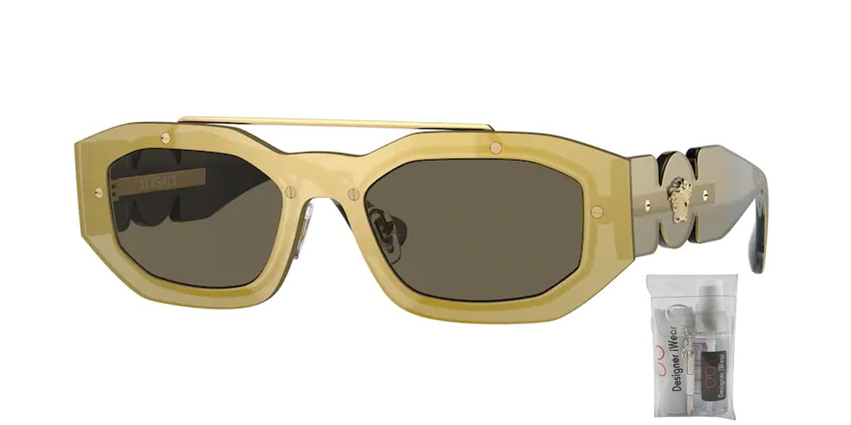 Versace VE2235 1252/2 51MM Transparent Light Green/Plastic Lens Green Medusa Biggie Rectangular Sunglasses for Men + BUNDLE With Designer iWear Eyewear Kit