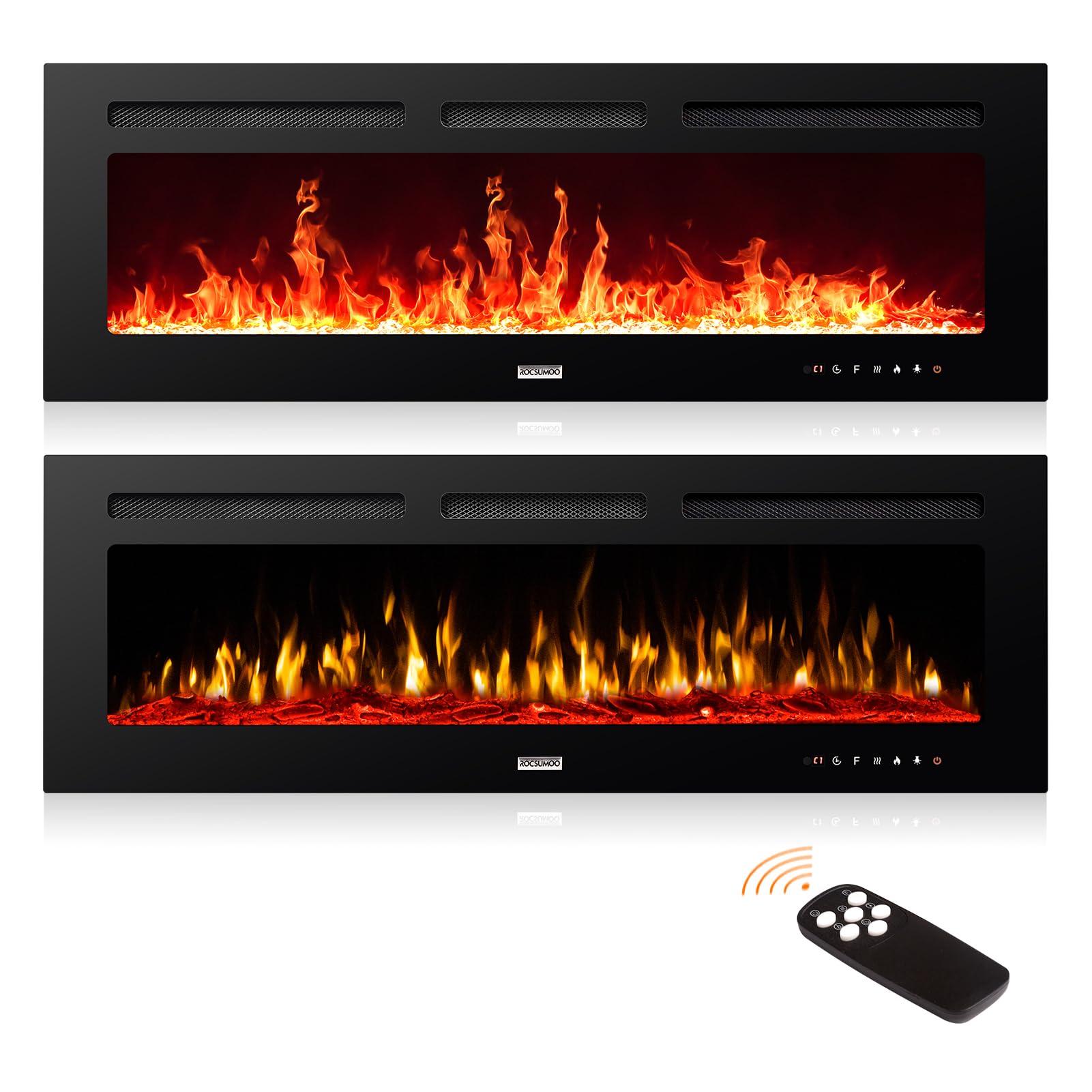 ROCSUMOO 50" Recessed and Wall Mounted Electric Fireplace, Low Noise, Remote Control with Timer,Touch Screen,Adjustable Flame Color and Speed, 750-1500W