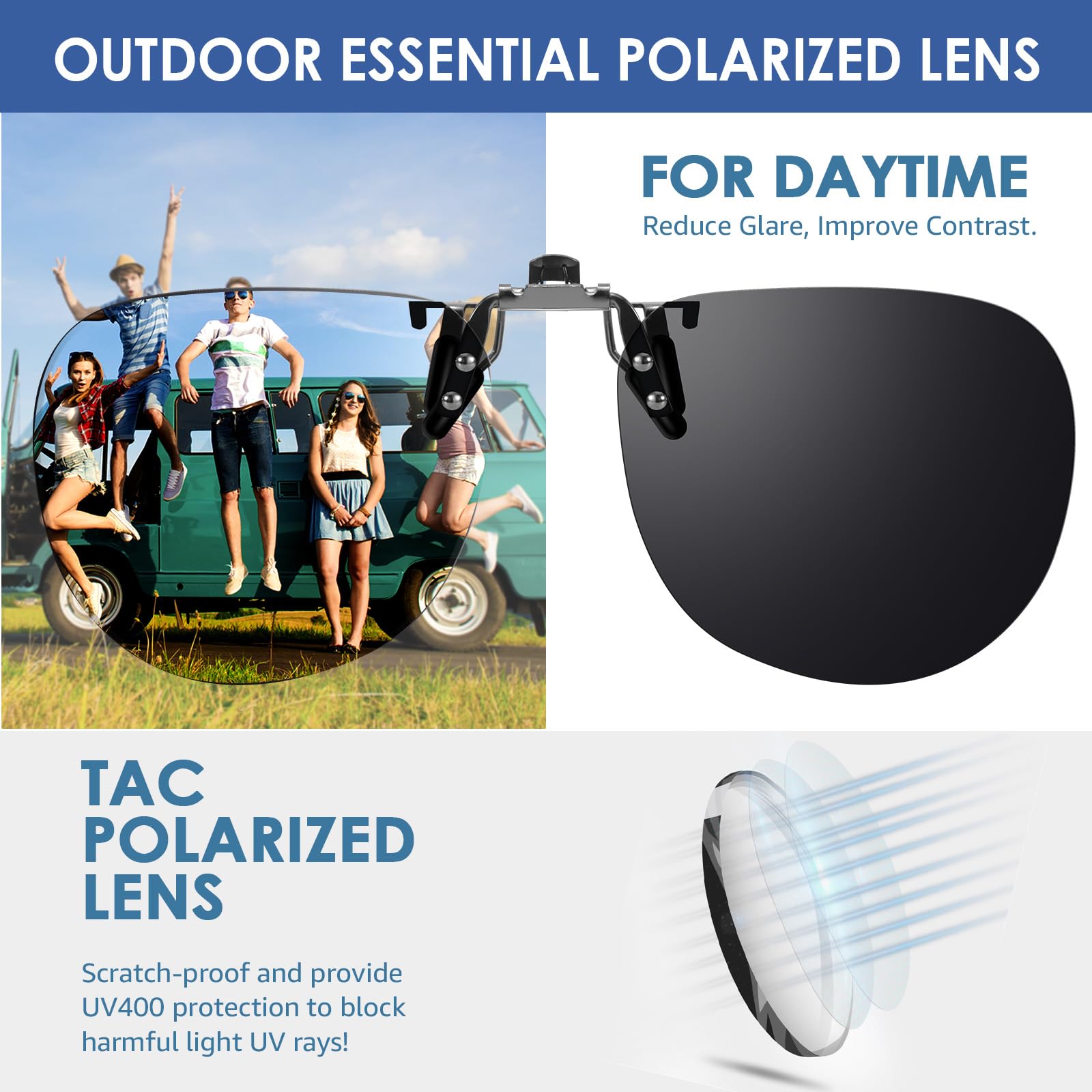 Trysee Clip on Sunglasses Over Prescription Glasses for Men Women Polarized Flip Up for Eyeglasses Anti Glare TS103
