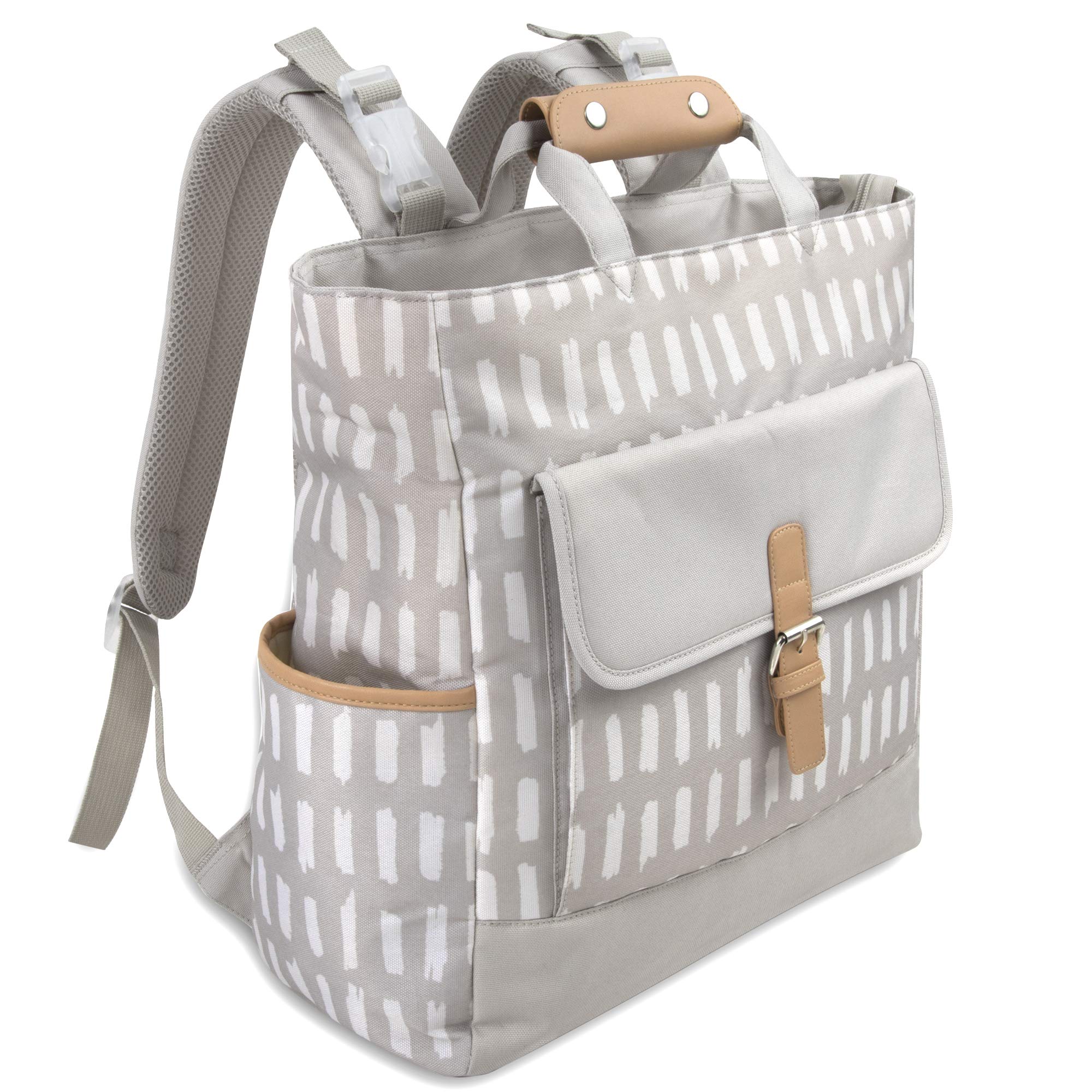 Multi-Function Convertible Diaper Bag Messenger Backpack for Women with Bottle Holder, Changing Pad, Stroller Straps (Khaki)