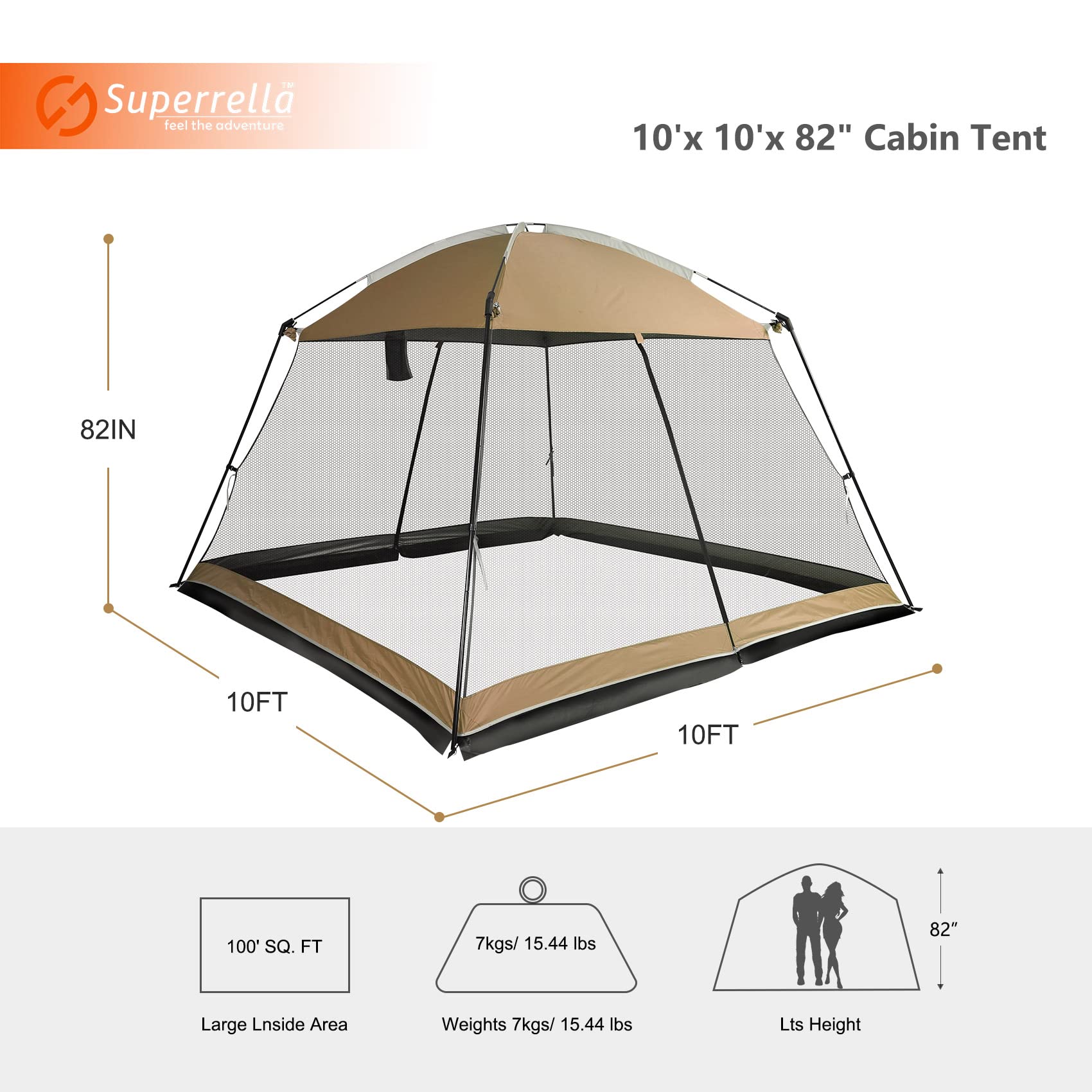 Superrella Screen House 10x10 Ft Square Camping Canopy Tent Sun Shade Gazebo Shelter Perfect for Outdoor Activities, Blue