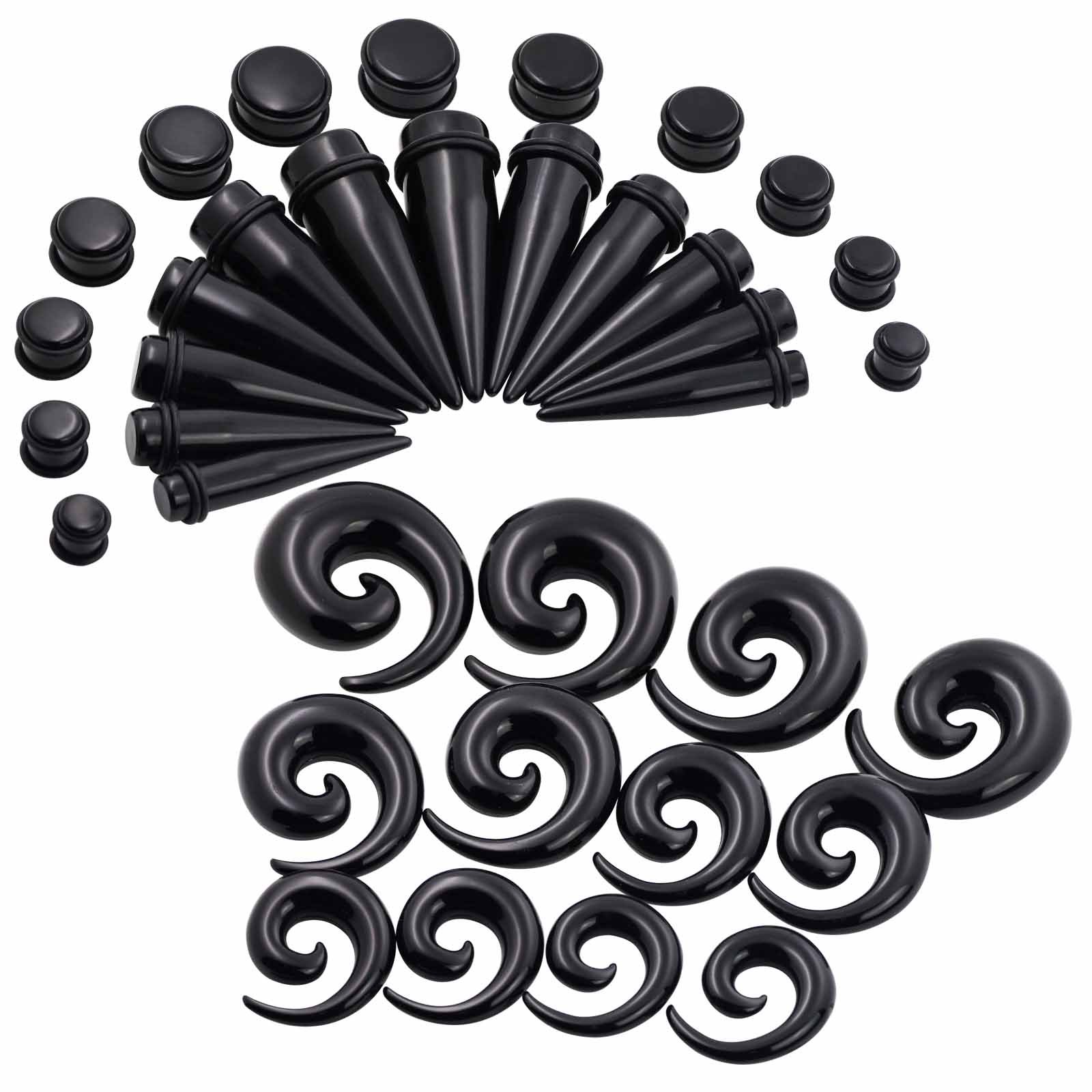Oyaface 36 PCS Big Gauges Acrylic Tapers Plugs Spiral Set Ear Stretching Plugs Kit 00G-3/4 Black