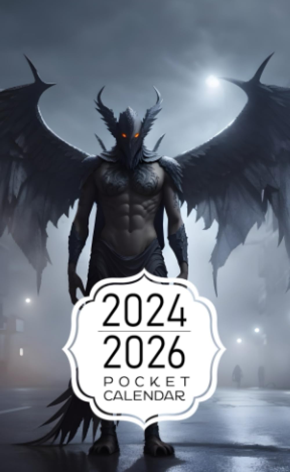 Pocket Calendar 2024-2026: Two-Year Monthly Planner for Purse , 36 Months from January 2024 to December 2026 | Scary half-monster half-human winged creature