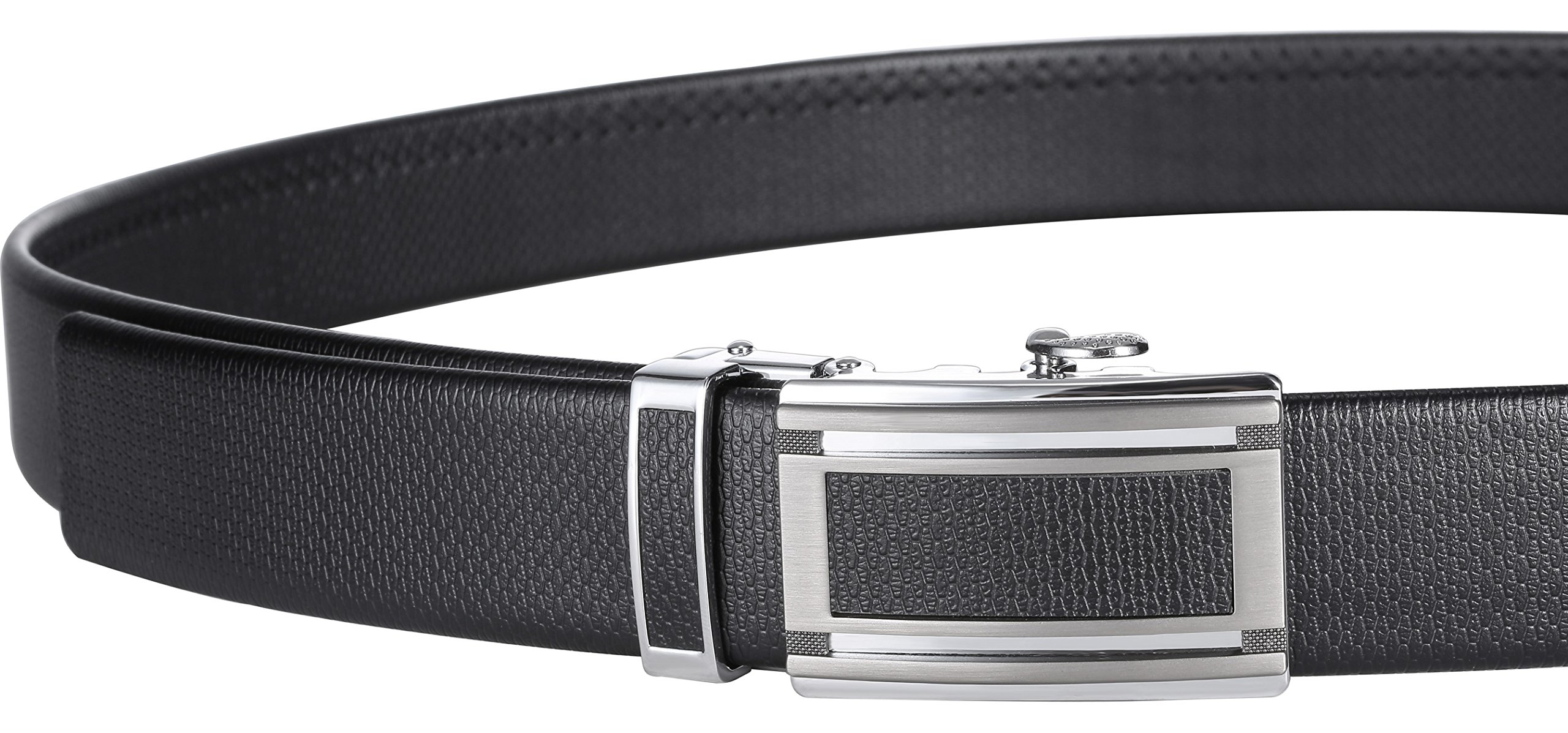 Mio Marino Classic Ratchet Belt - Premium Leather - 1.38 Wide - Adjustable Buckle - Matrix - Jet Black - Adjustable from 28" to 44" Waist