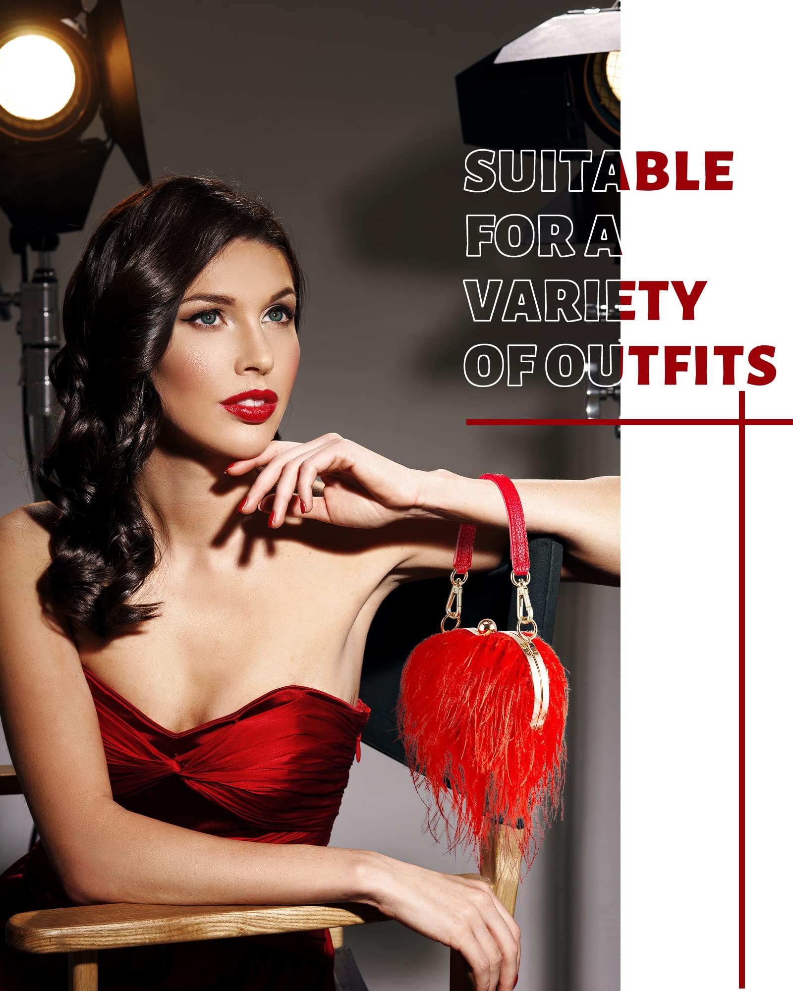 Women Ostrich Feather Tote Bag Heart Shaped Fluffy Purse Clutch Feather Purse Feather Evening Handbag for Wedding Party(Red)