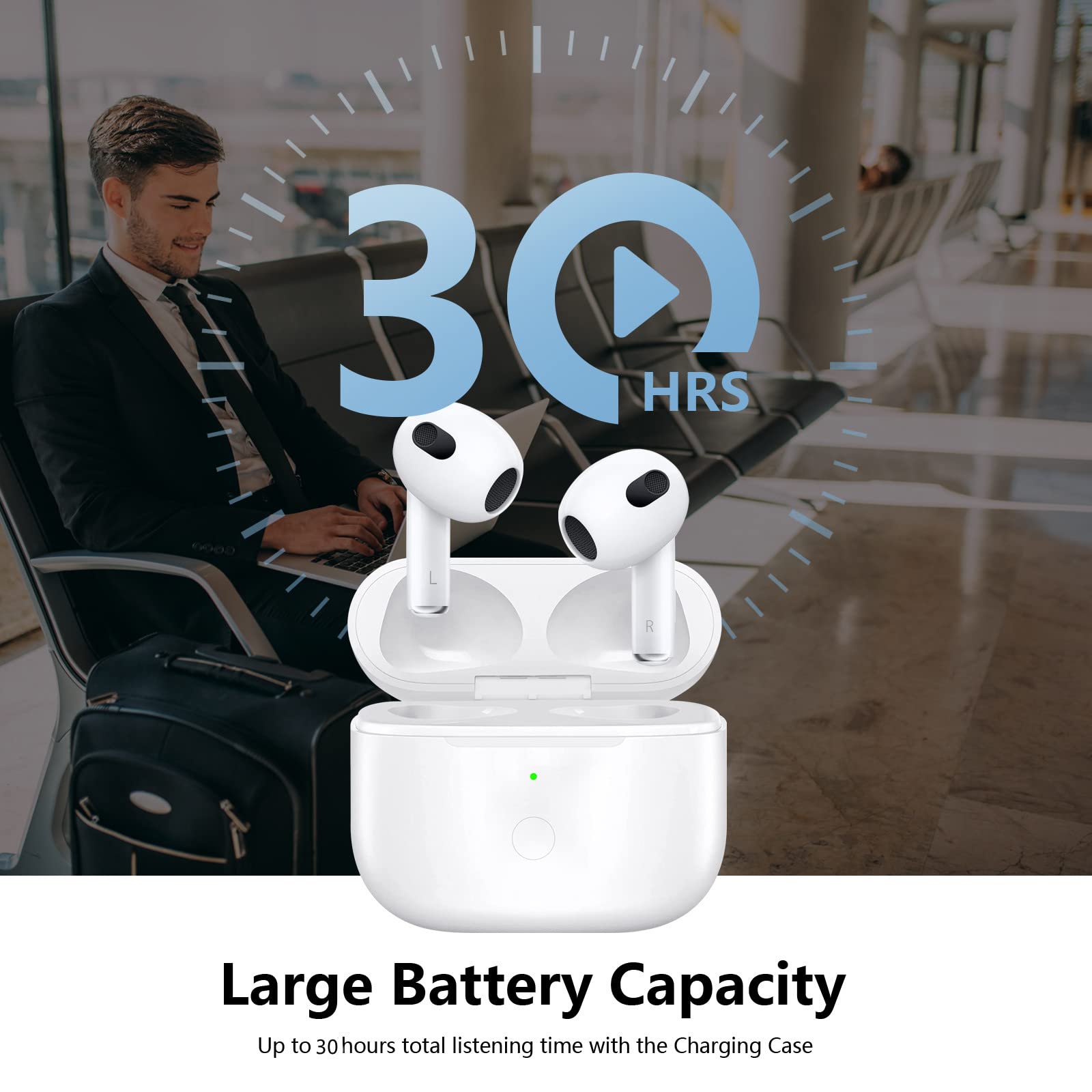 Wireless Charging Case for Airpods 3rd (Not for Airpod Pro), Charger Case Replacement with Sync Button and Built-in 600 mAh Battery, No Earbuds Include