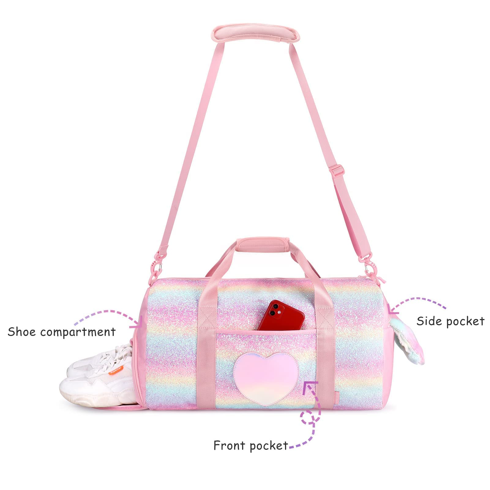 mibasies Dance Bag for Girls Duffle Bag Kids Overnight Travel Sleepover Bags with Shoes Compartment Large