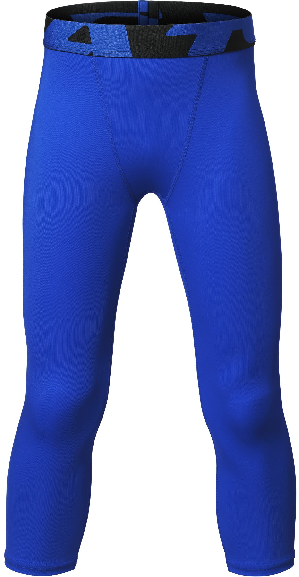 TSLA Boys Youth UPF 50+ Compression Pants Baselayer, Cool Dry Running Tights, 4-Way Stretch Workout Leggings, Capri 2Pack White/Blue, 12