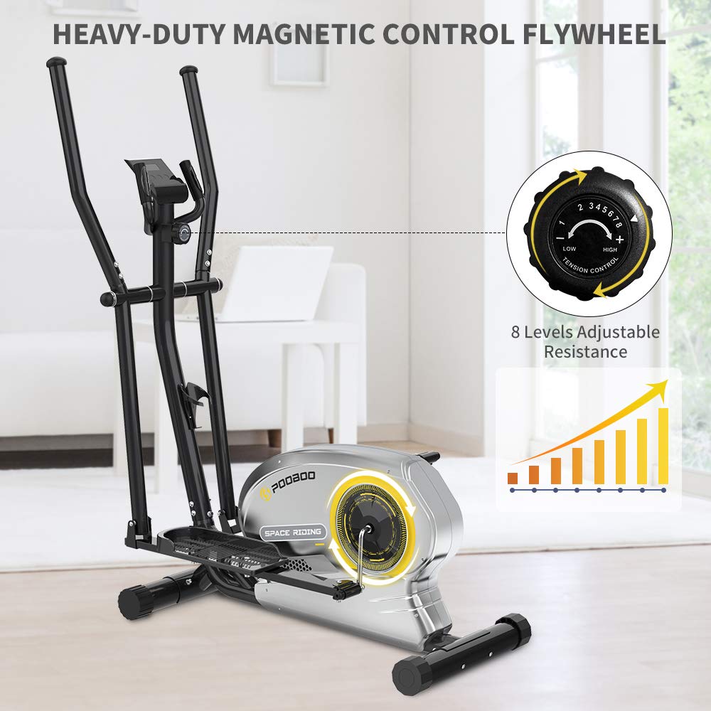 pooboo Elliptical Trainer Magnetic Elliptical Machines for Home Use Portable Elliptical Trainer with Pulse Rate and LCD Monitor (Primrose)