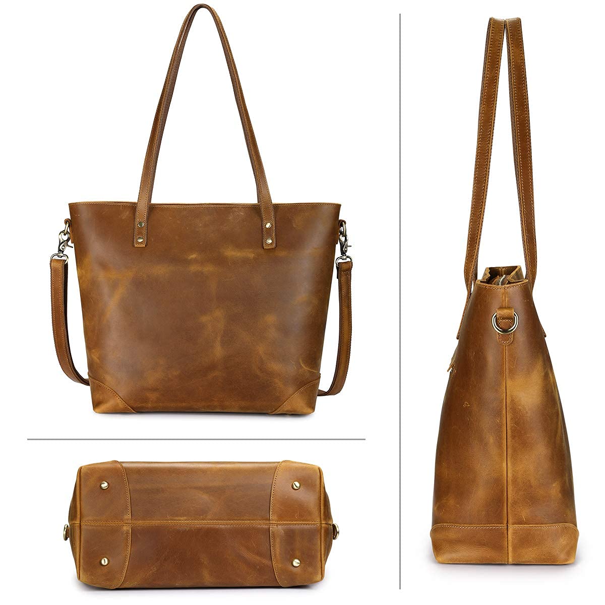 S-ZONE Women Genuine Leather Tote Bag Shoulder Handbag Bundle with Backpack Purse