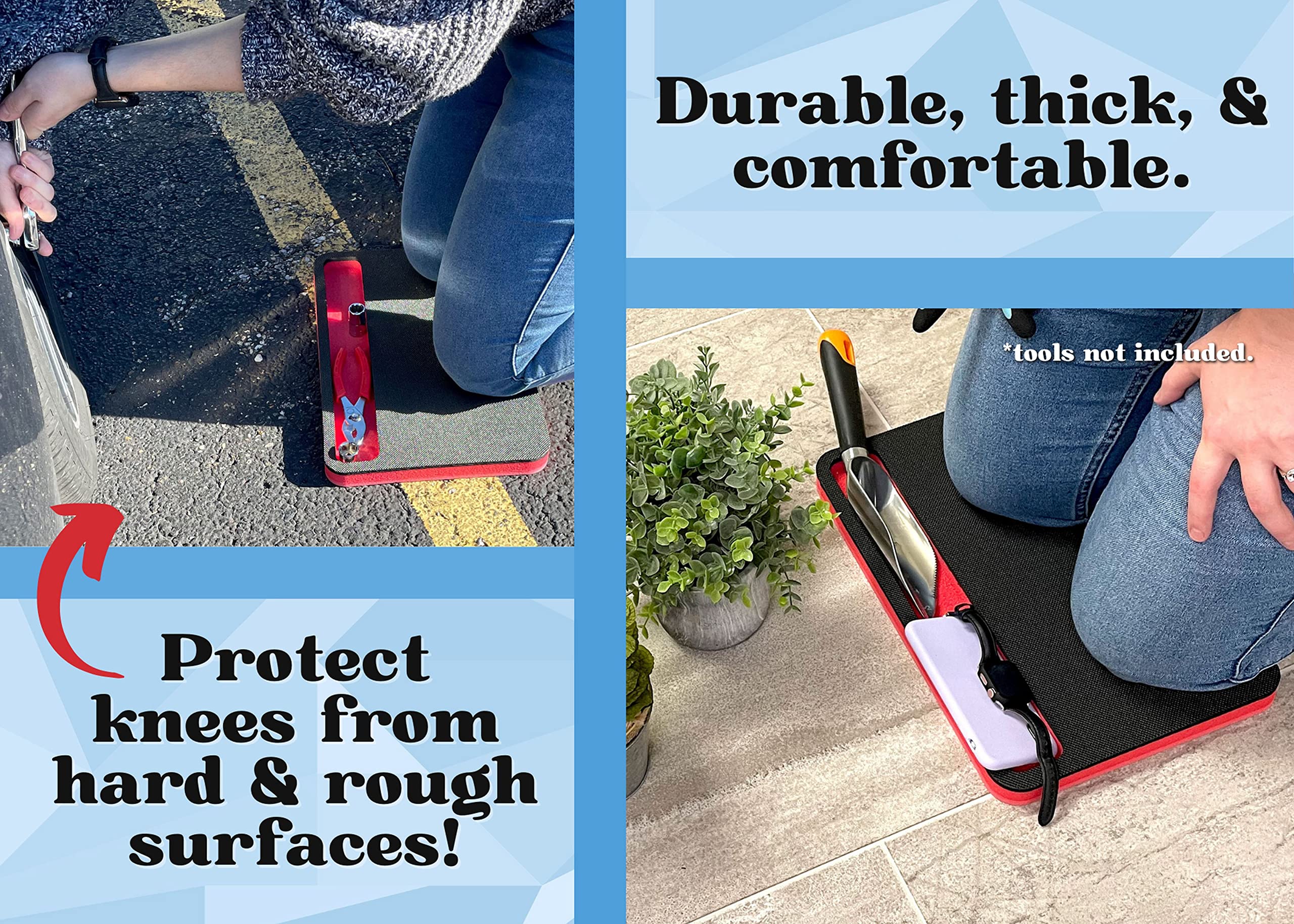 Polar Whale 2 Portable Knee Cushions Red and Black with Tool Pocket for Home Garden Work Automotive Workshop More Durable Thick Comfortable High Density Waterproof Foam 15 x 10 Inches Kneeling Pad