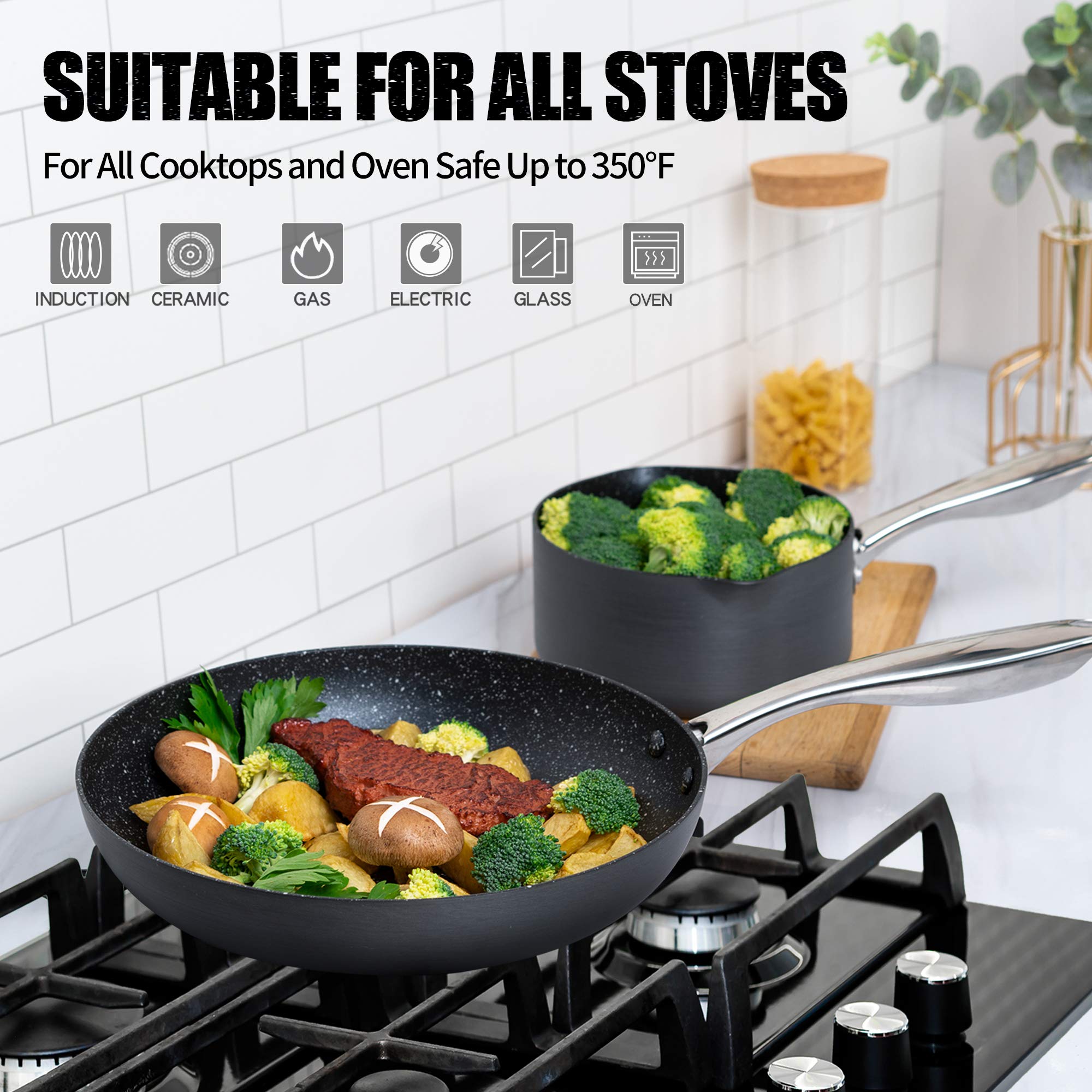 MICHELANGELO 10 Inch Frying Pan with Lid, Hard Anodized Frying Pan Nonstick, Granite Frying Pans Nonstick with Lids, 10 Inch Induction Skillet Nonstick Frying Pan