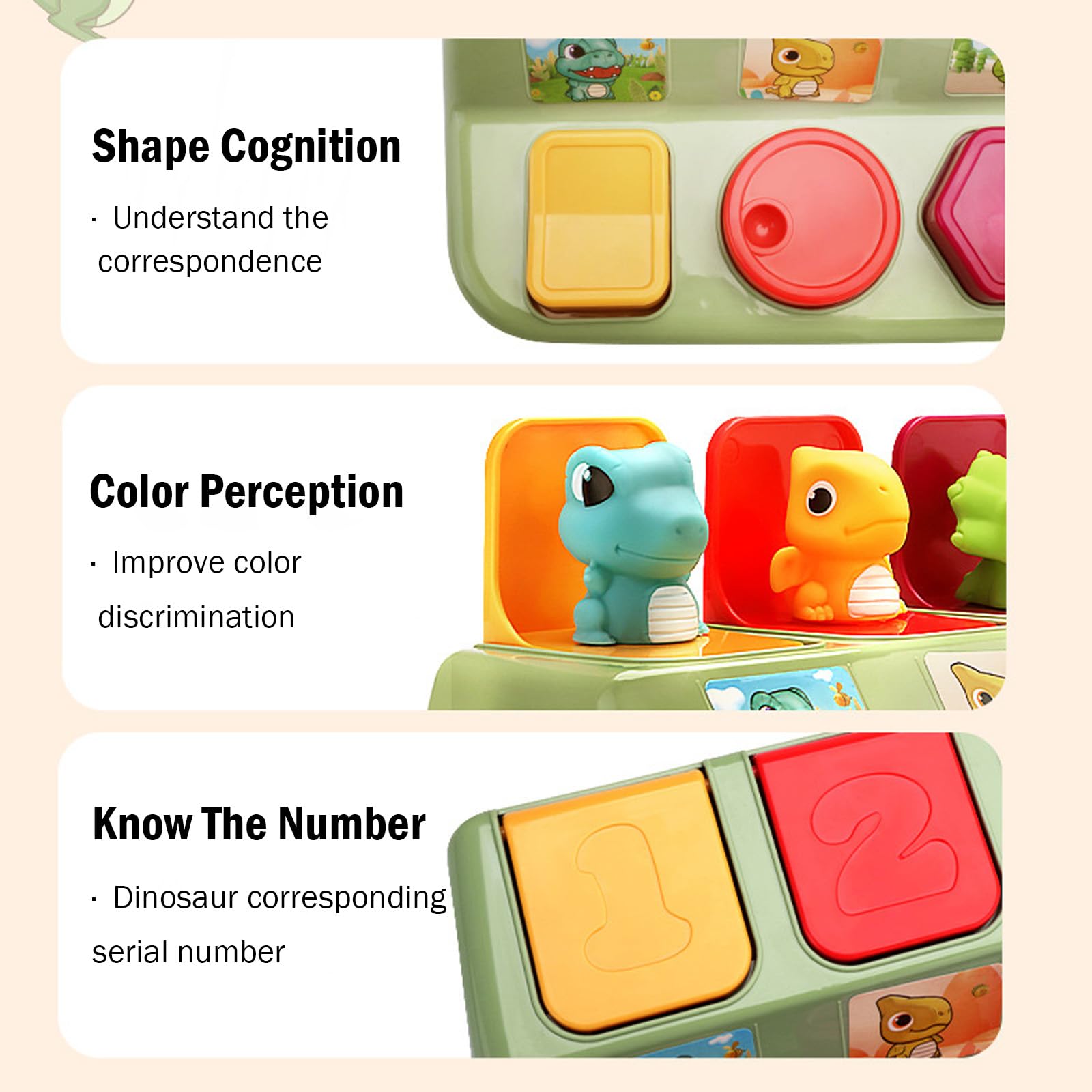 VONKAKOO Dinosaur Pop-Up Pals Cause and Effect Baby Toy, Early Developmental Toddler & Kids Gift, Ages 18 Months+