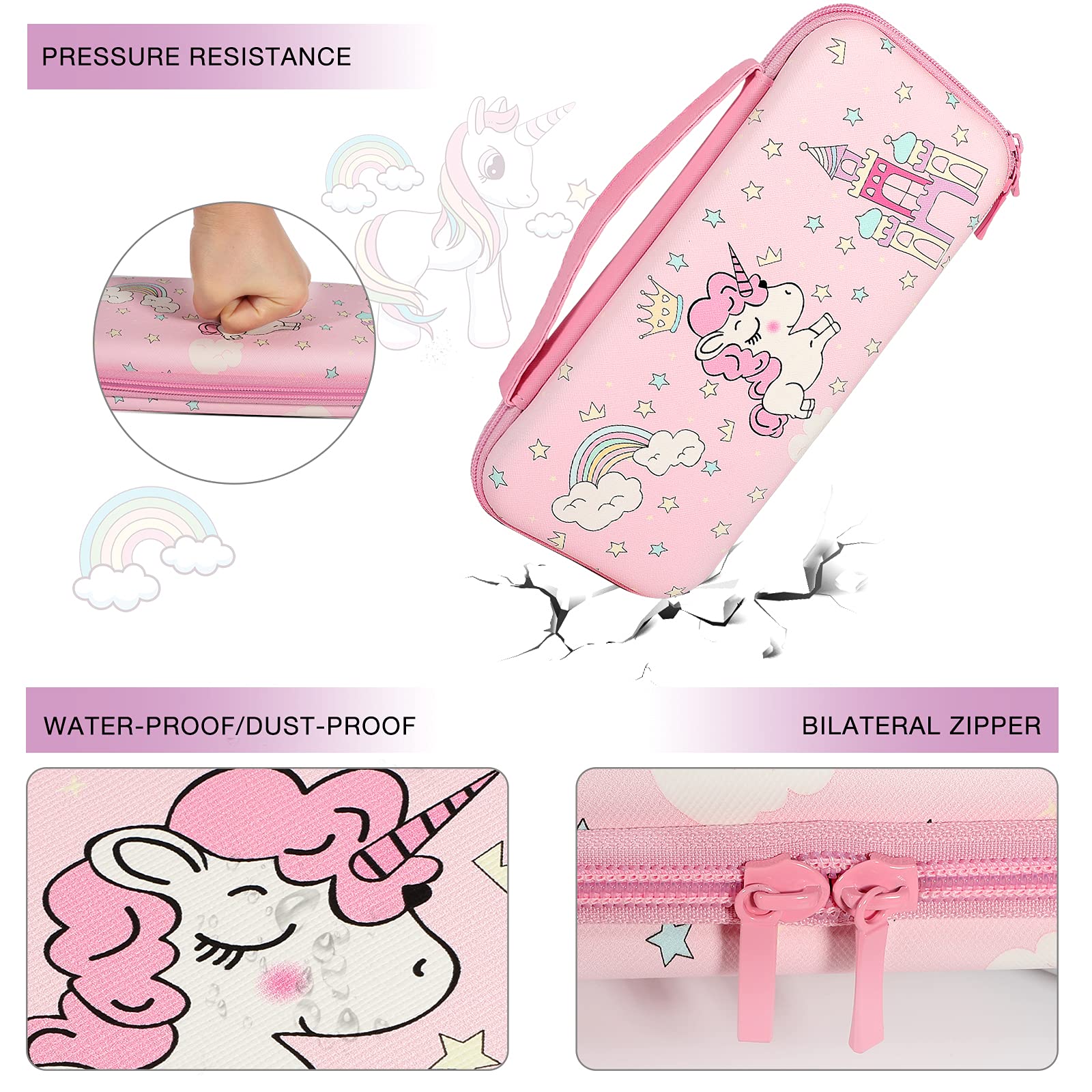 TCJJ Unicorn Hard Carrying Case for Nintendo Switch- Pink Portable Travel Case with Soft TPU Protective Case Cover Compatible with Nintendo Switch for Girls