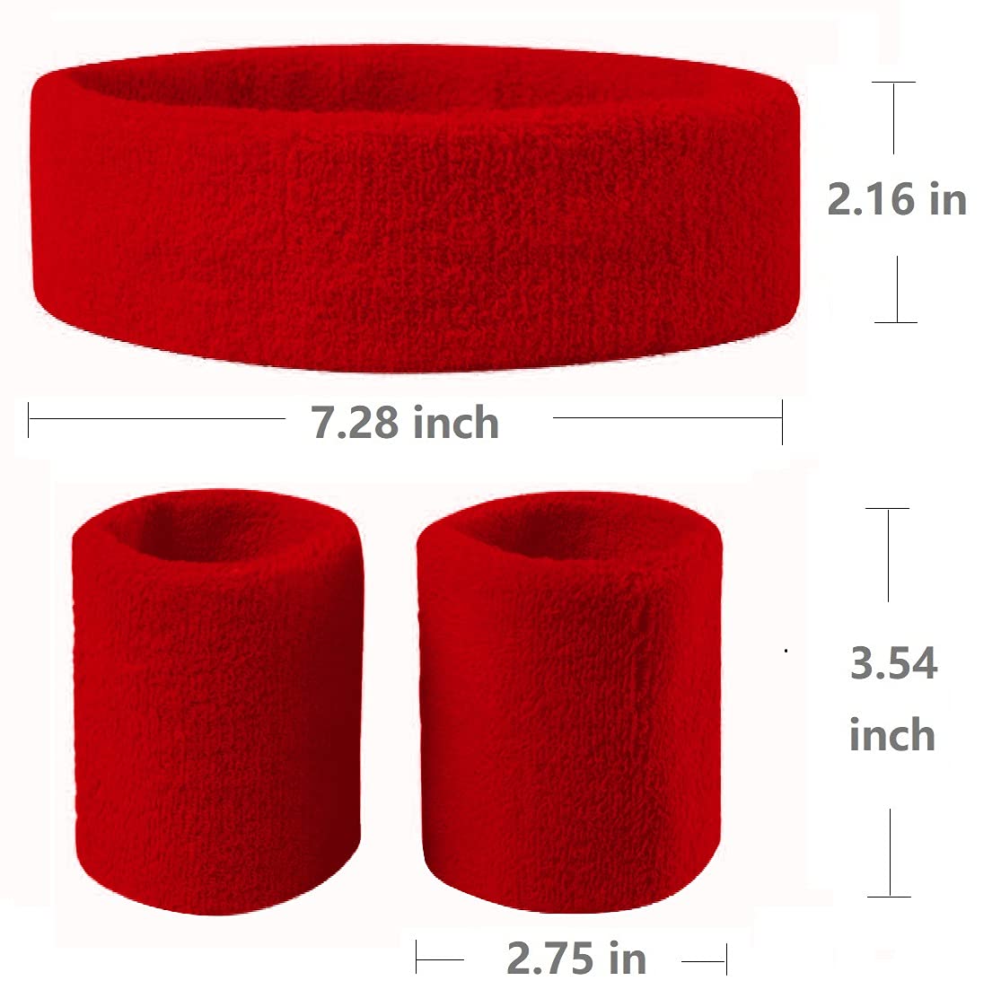 Sweatbands (Headband/Wristband Set) for Working Out,80's costume party (Red, OneSize)