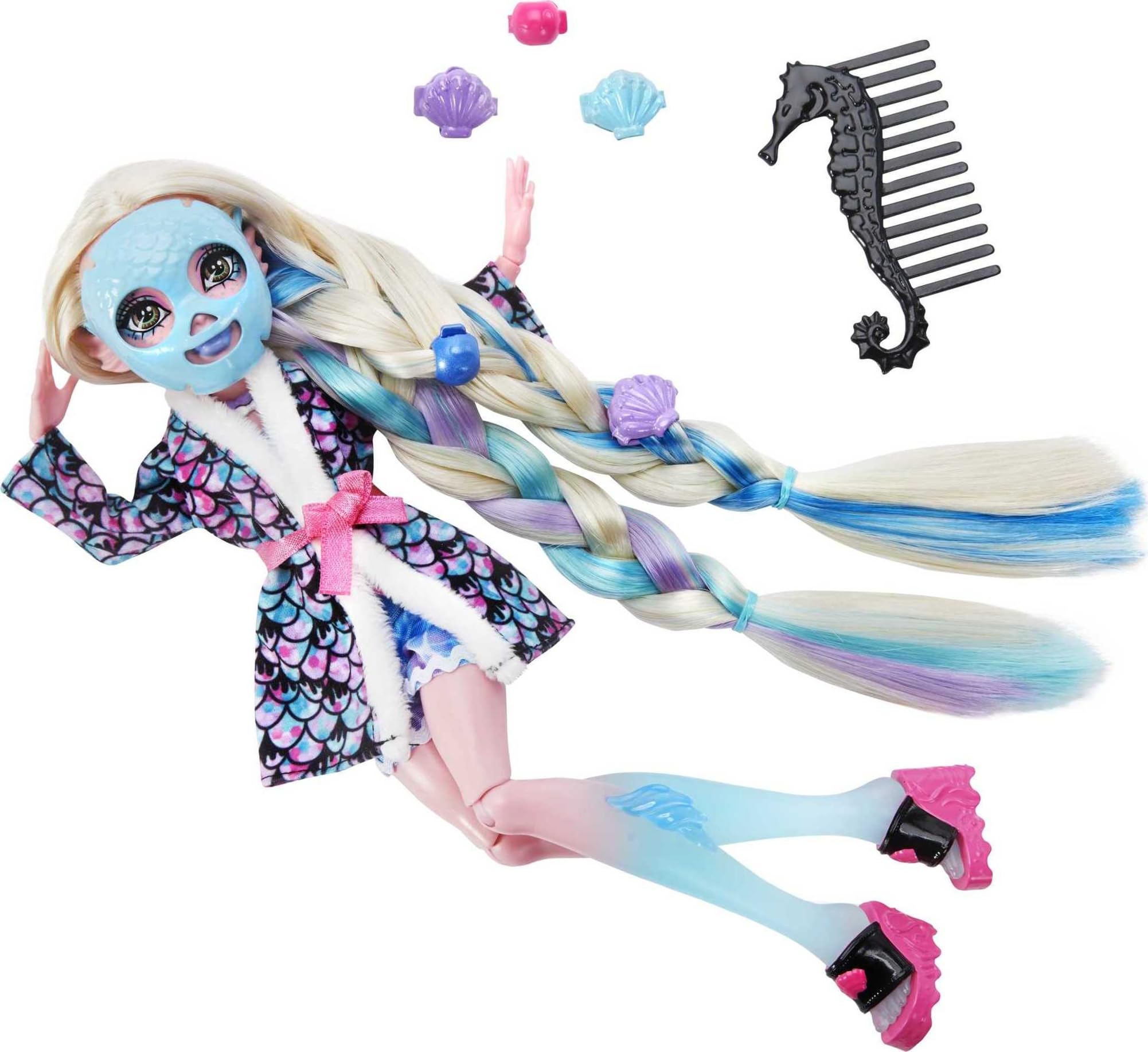 Monster High Doll, Lagoona Blue Spa Day with Wear & Share Accessories Including Hair Clips, Hair Chalk & Tattoos