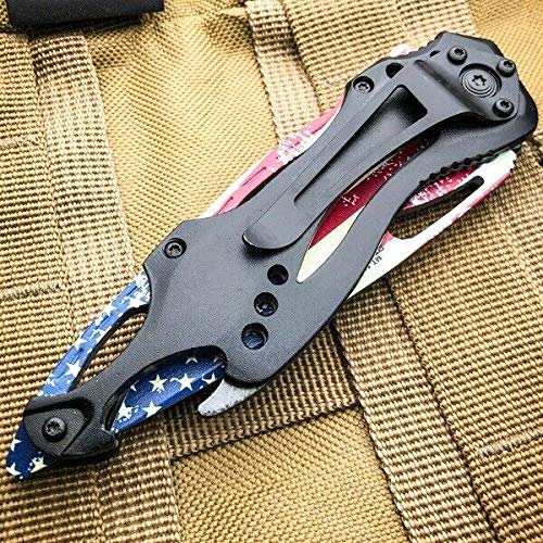 S.S. Folding Knives 8inch American Flag Open Folding Pocket Knife Bottle Fold Outdoor Survival Hunting Knife for Camping by Survival Steel