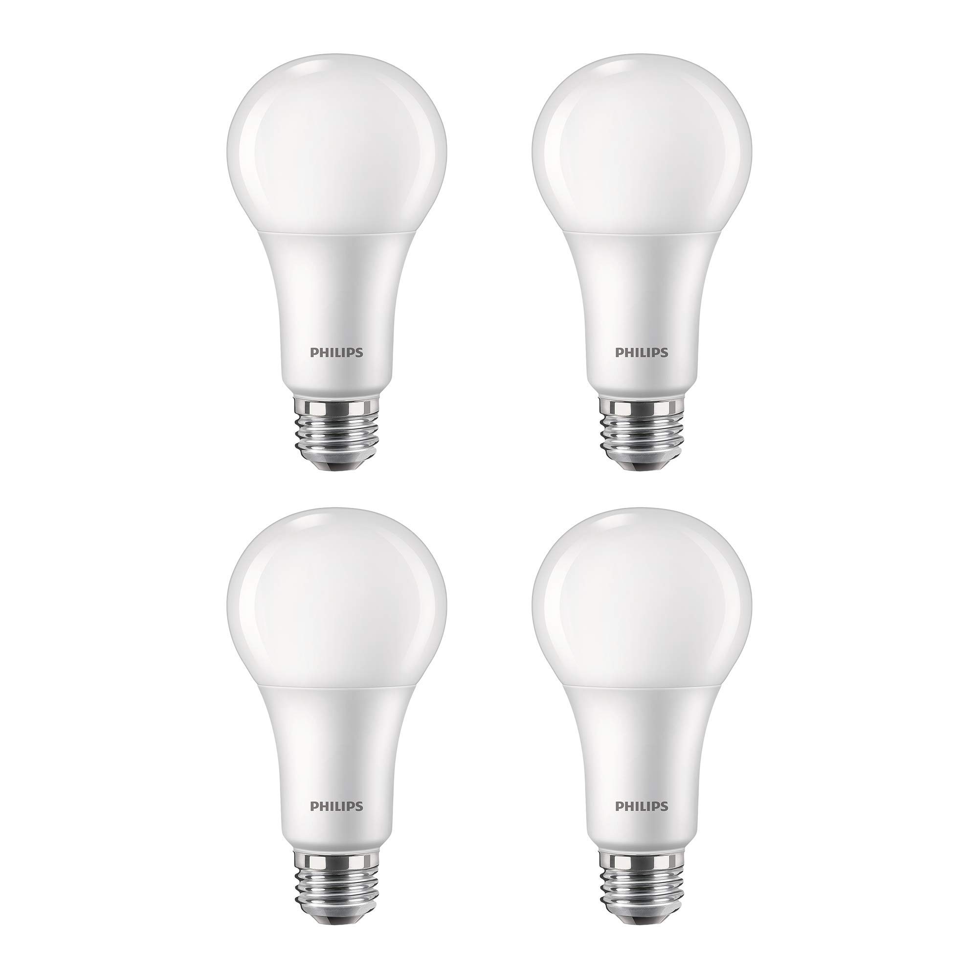 Philips LED 3-Way Flicker-Free A21 Bulb, EyeComfort Technology, 2150/1600/620 Lumen, Soft White Light(2700K), 150/100/50 Watt Equivalent, E26 Base, Title 20 Compliant (California Only), Pack of 4