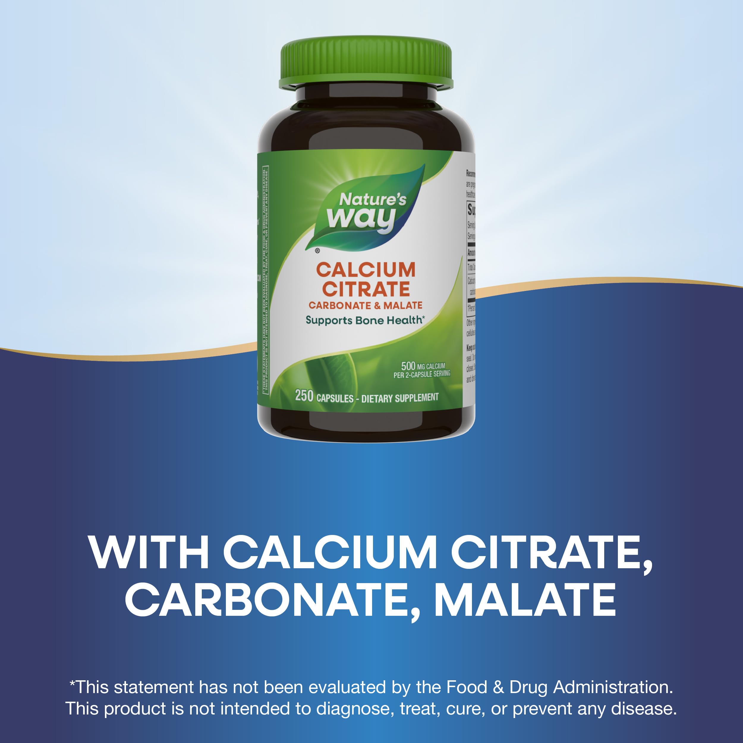 Nature's Way Calcium Citrate - 500 mg Calcium per 2-capsule Serving - For Bone Health & Muscle Function* - Blend of Citrate, Carbonate & Malate - Gluten Free - 250 Capsules (2 Pack)