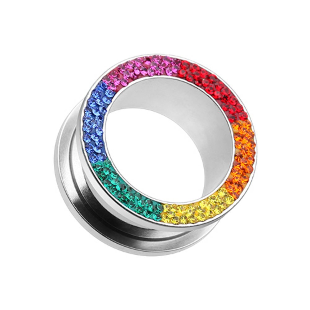 Multi-Sprinkle Dot Rainbow Multi Gem Screw-Fit Ear Gauge WildKlass Tunnel Plug (Sold as Pairs)