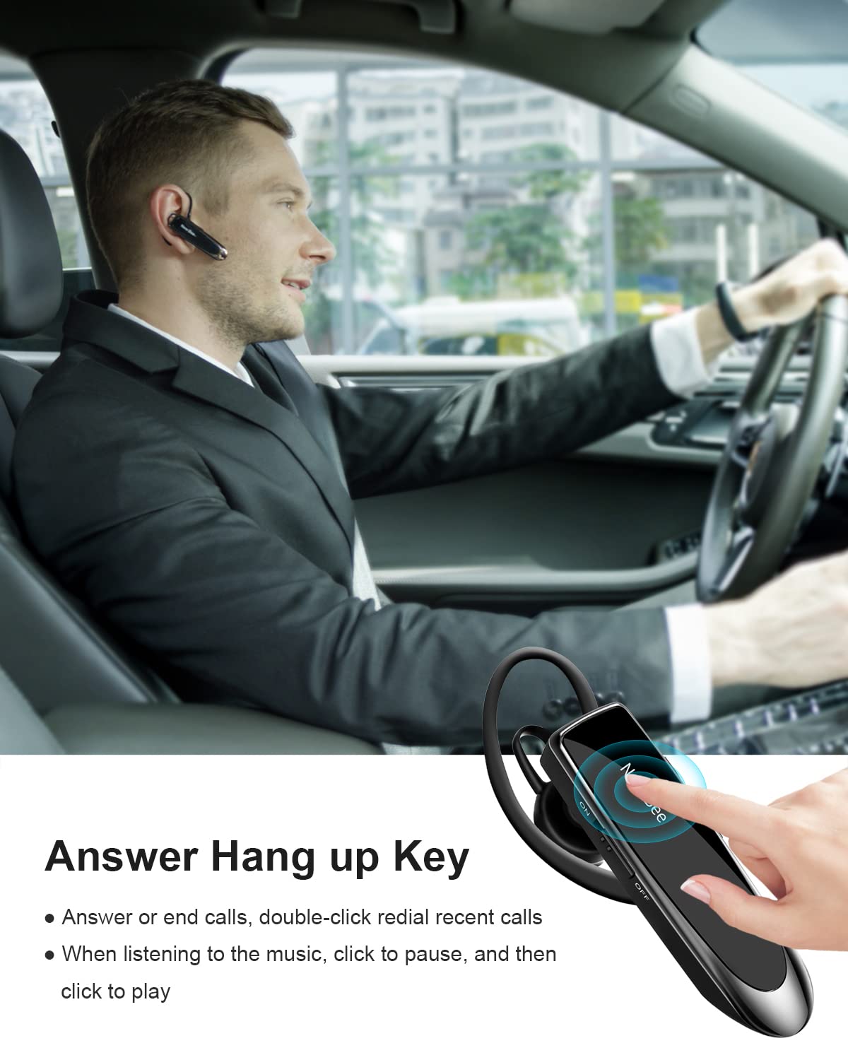 New bee [2 Pack] Bluetooth Earpiece Wireless Handsfree Headset V5.0 24 Hrs Driving Headset with Mic 60 Days Standby Time Headset Case for iPhone Android Samsung Laptop Truck Driver