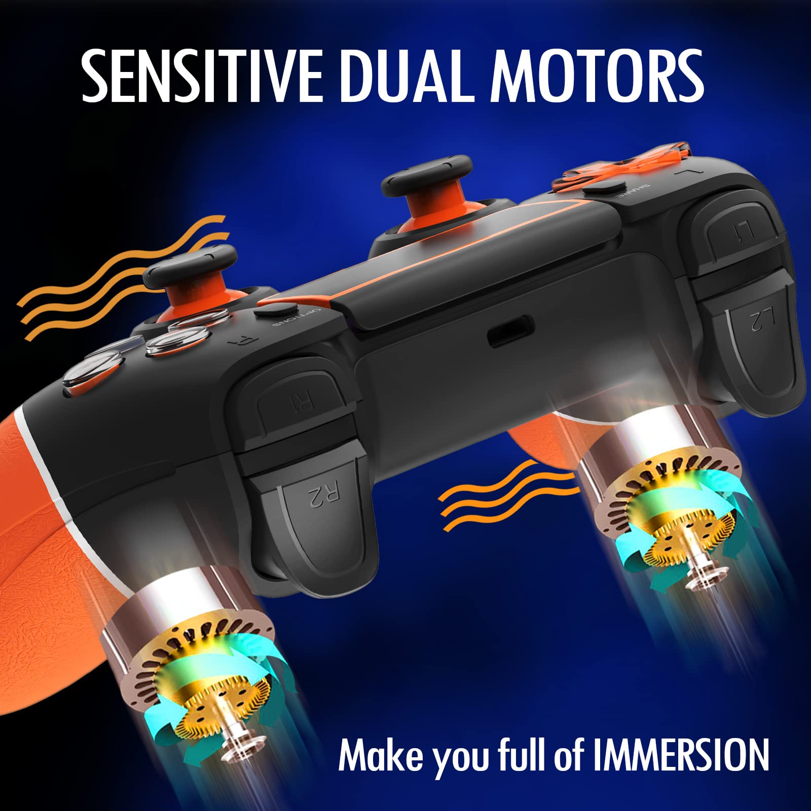 TECHPEIN for PS4 Controller Compatible with PS4/Pro/Slim -Gamepad Controller with Audio Function and Built-in 6-Axis Gyroscope, Double Shock Gaming Controller(Orange)