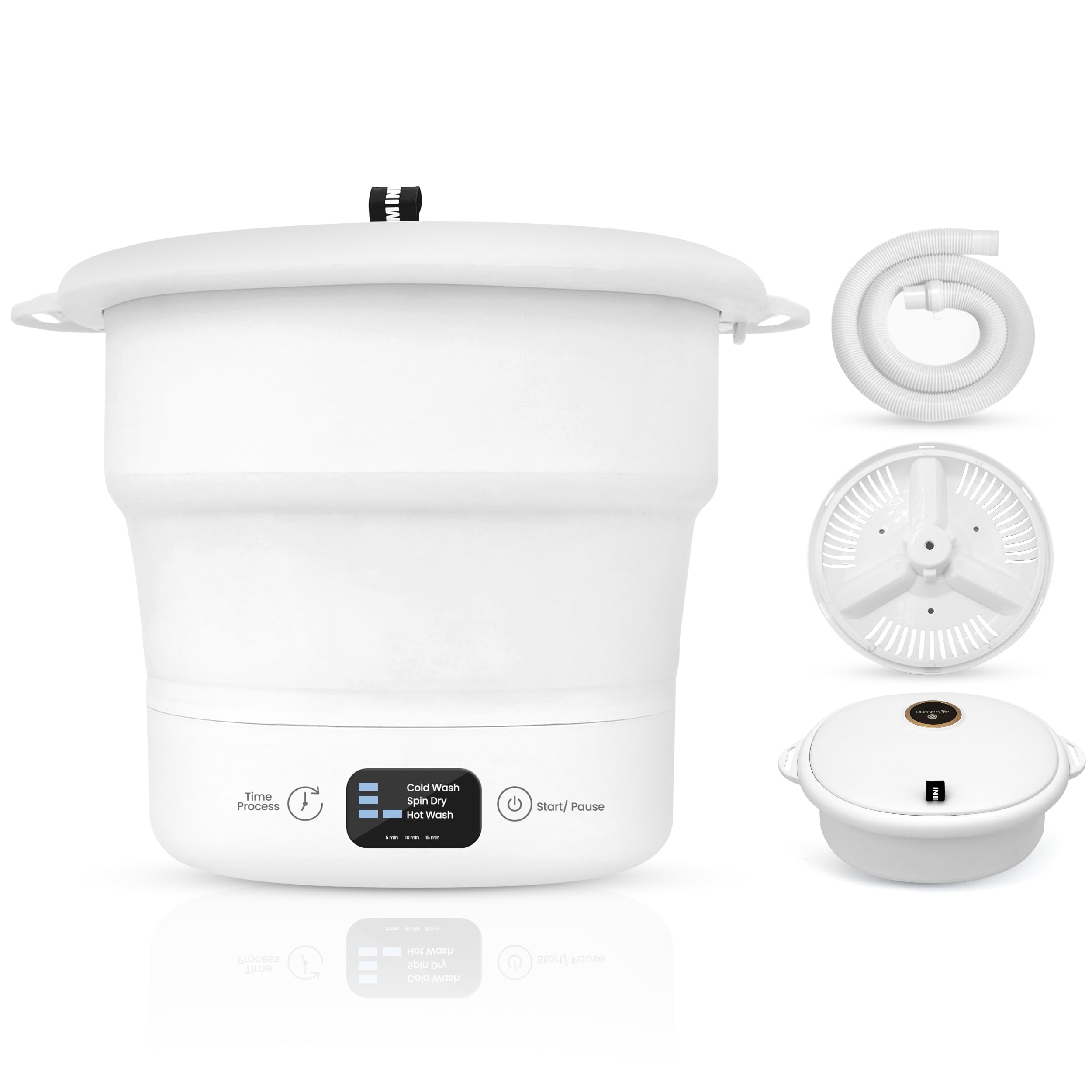 SereneLife Portable Mini Washing Machine - Foldable Bucket Washer for Clothes Laundry Lightweight and Easy to Bring, Perfect for Use in Camping, Apartments, Dorms, and Business Trip (White)