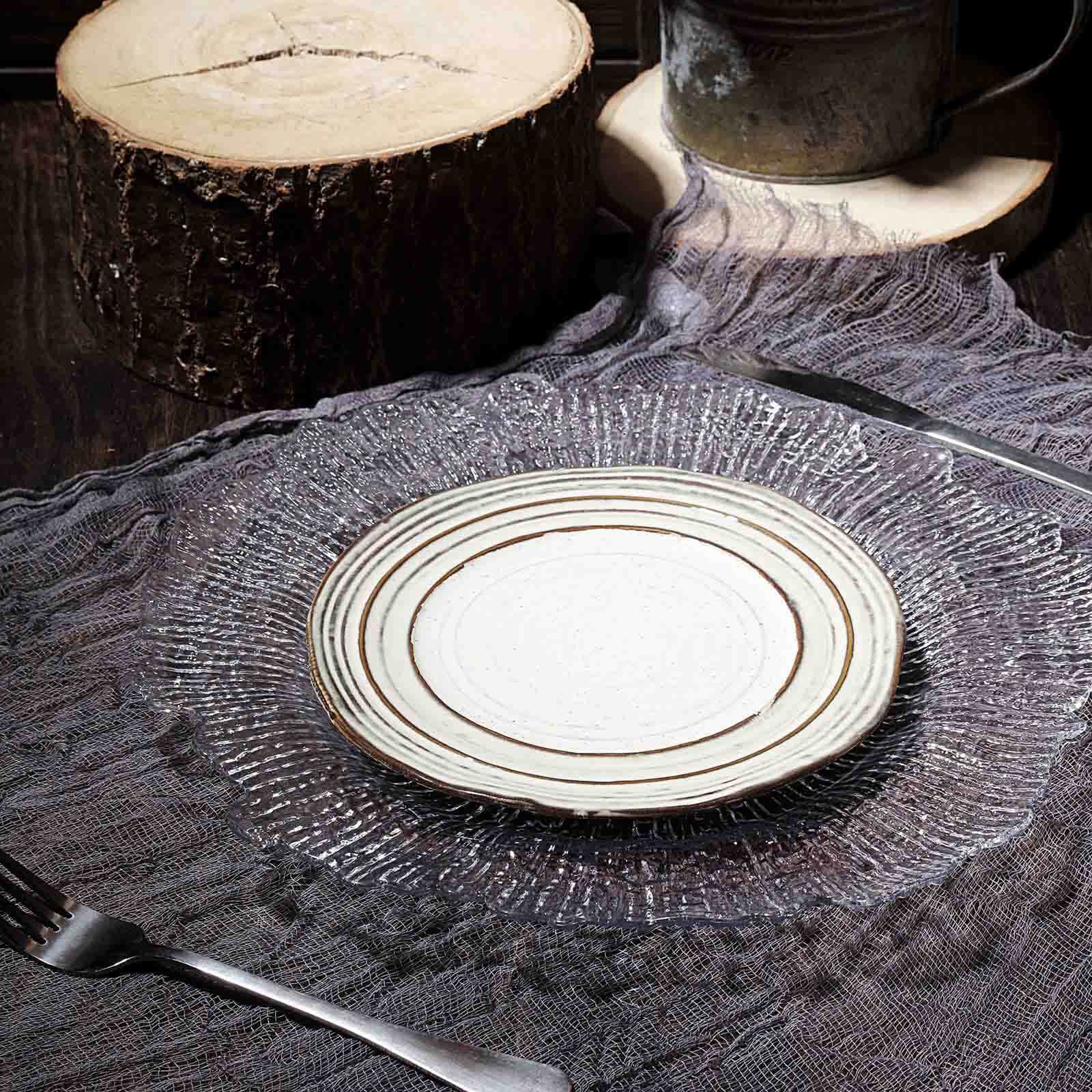 Tableclothsfactory 6 Pack 13" Round Clear Acrylic Reef Charger Plates Ruffled Rim Dinner Charger Plates For Weddings Events