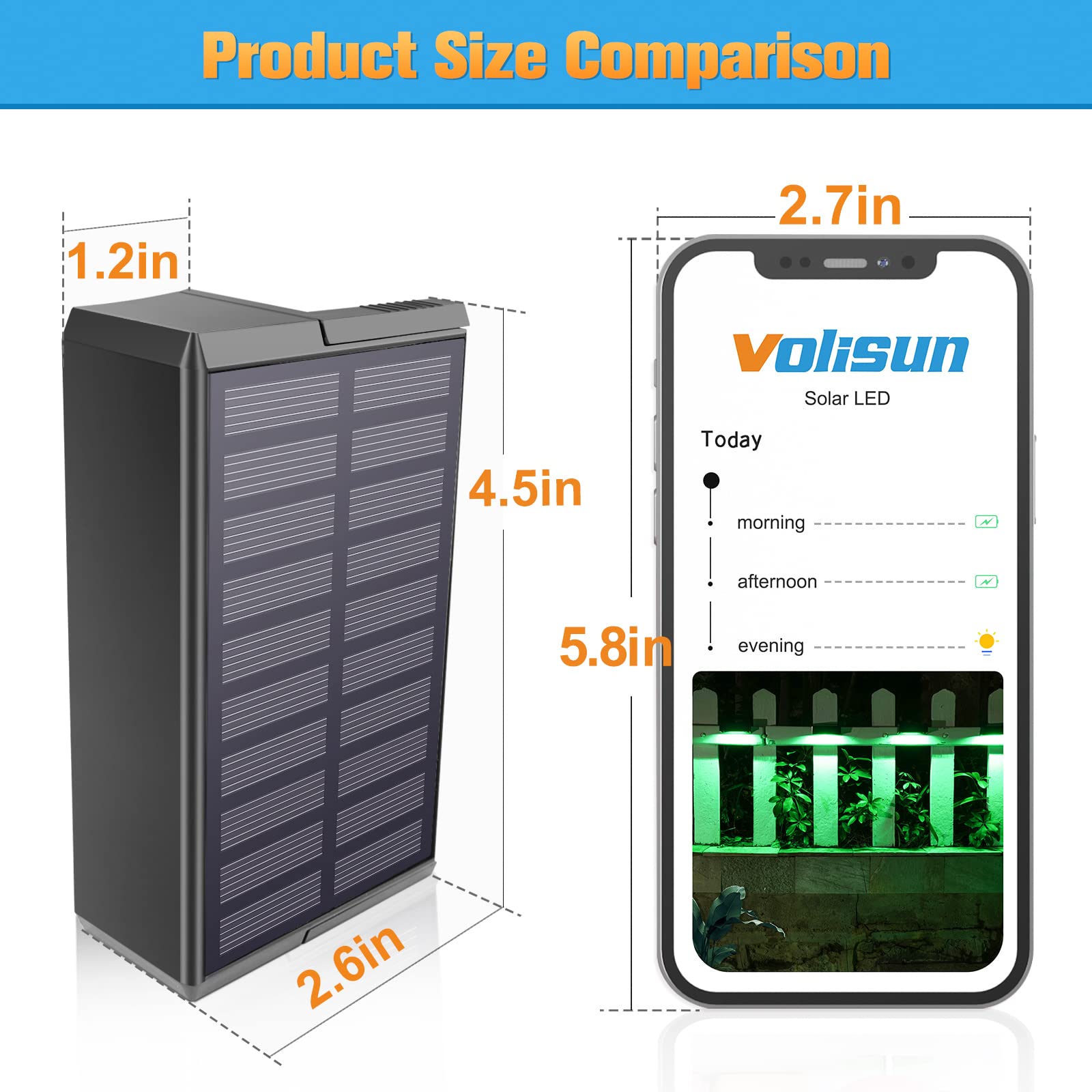VOLISUN Solar Deck Lights ,7 Colors&Warm White Outdoor 4-Pack Waterproof Led Color Glow Solar Lights for Step,Fence,Railing,Wall,Stairs (1800mah,Long Lighting Time)
