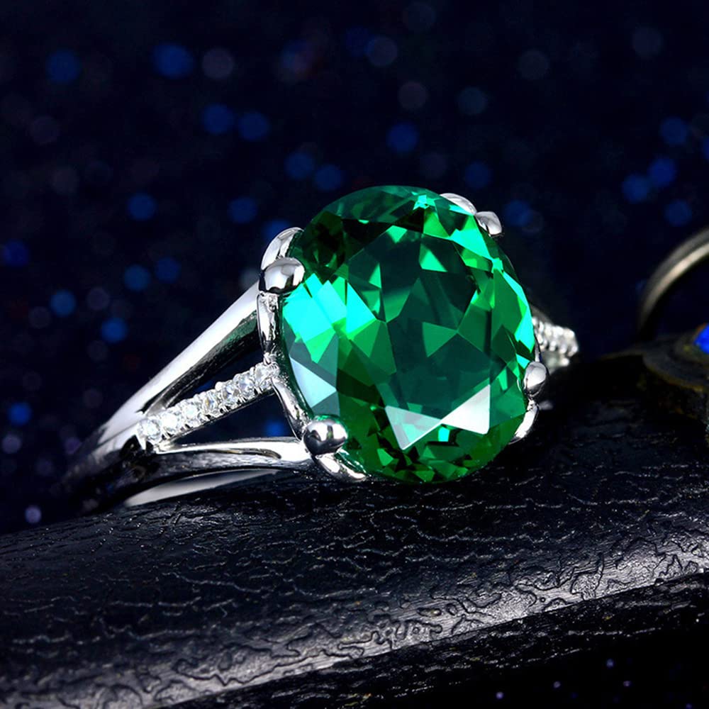 WDIYIEETN Emerald Ring 4 Carats Oval Cut 925 Sterling Silver Cubic Zirconia Crystal Diamond Solitaire Engagement Wedding Ring (8)