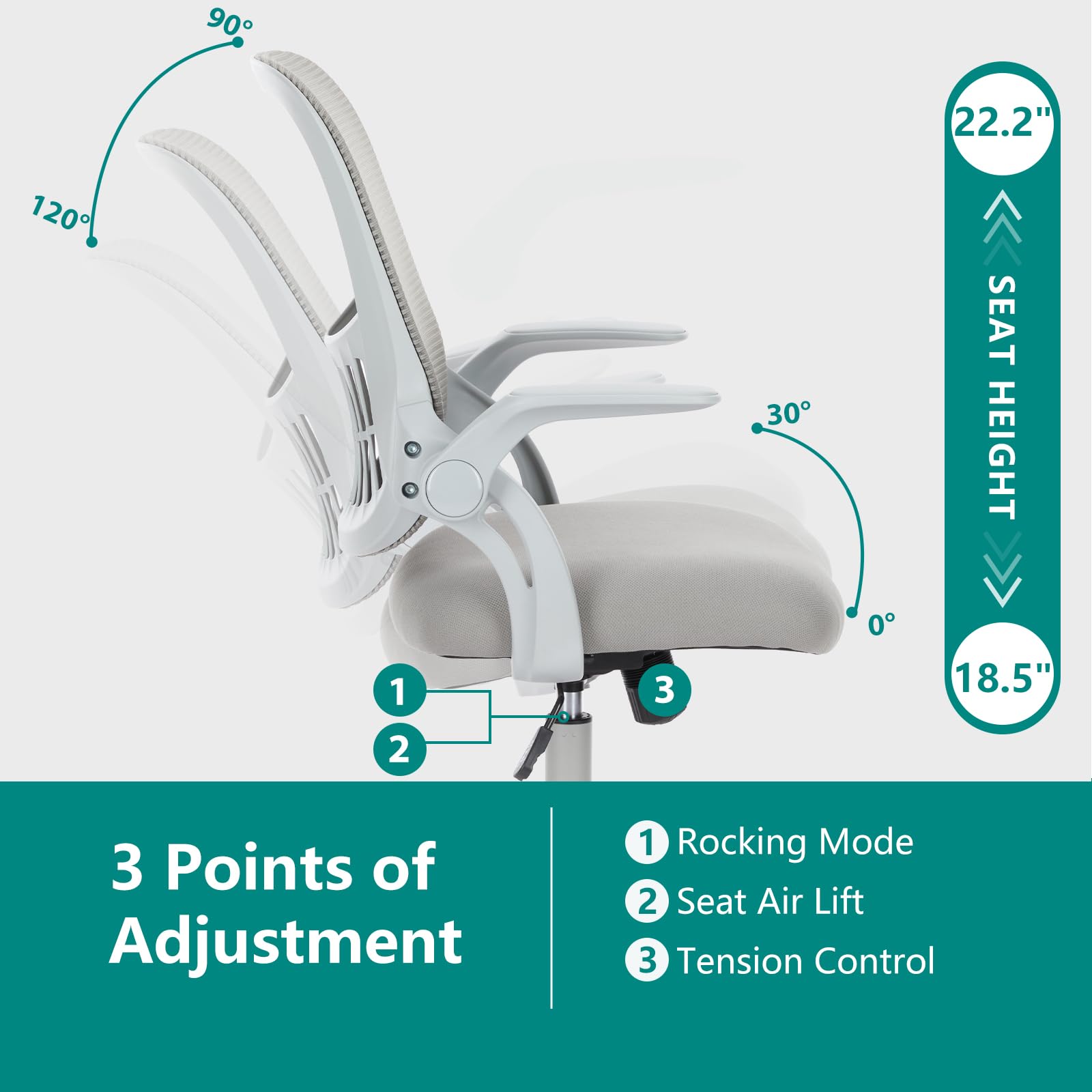 Office Chair, Ergonomic Desk Chair, Mid Back Mesh Computer Chair, Height Adjustable Rolling Swivel Task Chair with Flip-up Armrests and Lumbar Support