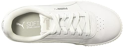 PUMA Womens Carina Leather Sneaker, PUMA Womens White-PUMA Womens White-PUMA Womens Silver, 6.5