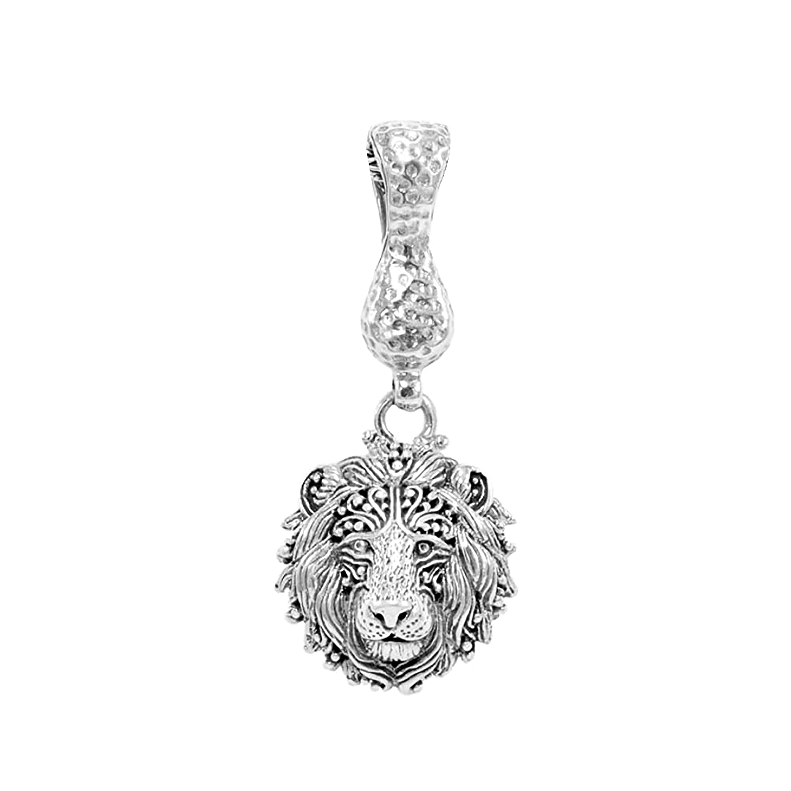 SARDA - .925 Sterling Silver 1-3/4" x 3/4" Filigree Jawan and Hammered Lion Enhancer Pendant