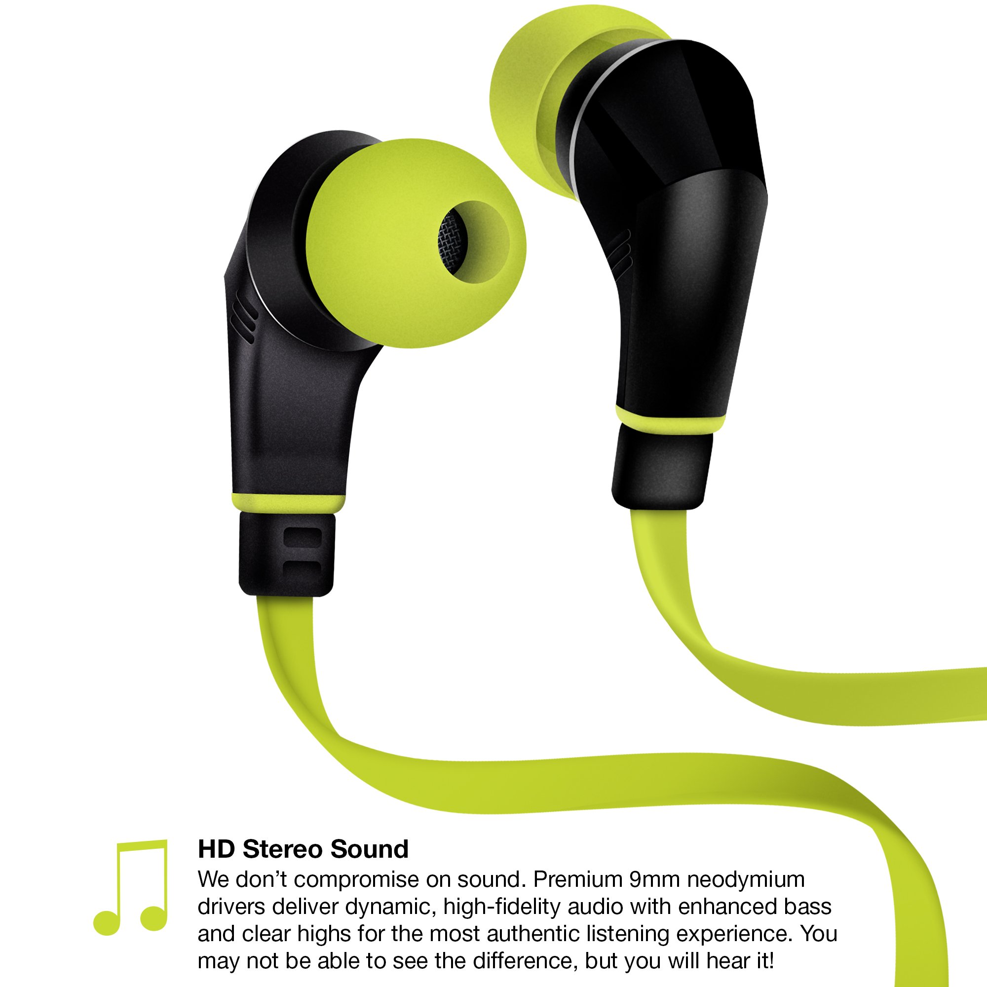 Naztech NX80w BT Wireless Superior Sound Earphones w/Built-in Noise-isolating Mic & Control Button Switch Music & Calls. Sweat Resistant Ear Gels for Running, Gym & Workout (Lime/Green)