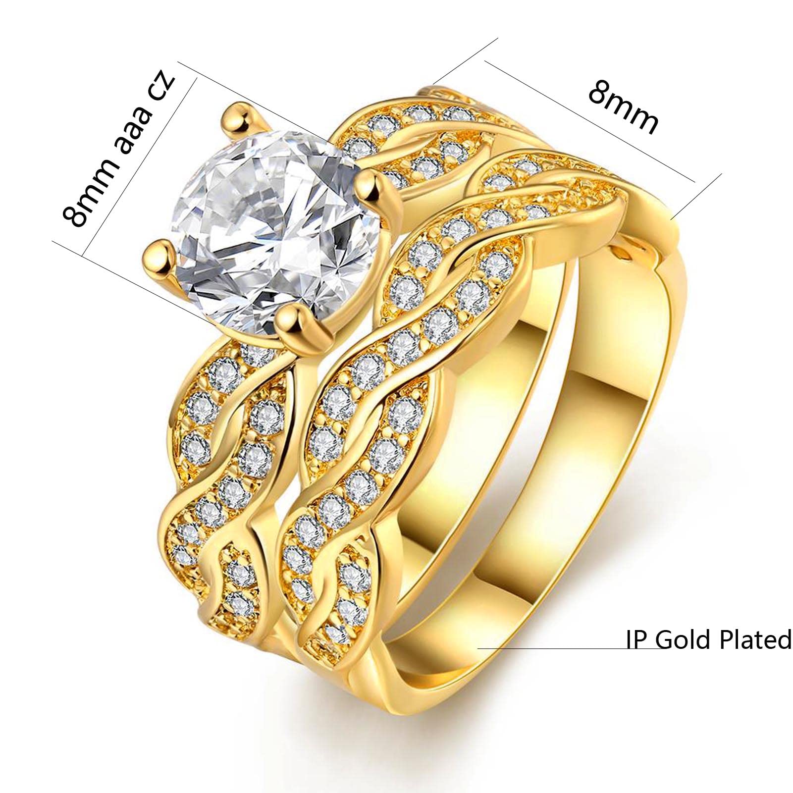 ringheart Couple Rings Matching Ring 1.5ct CZ Gold Plated Women Wedding Ring Sets for Him and Her His Her Ring Sets